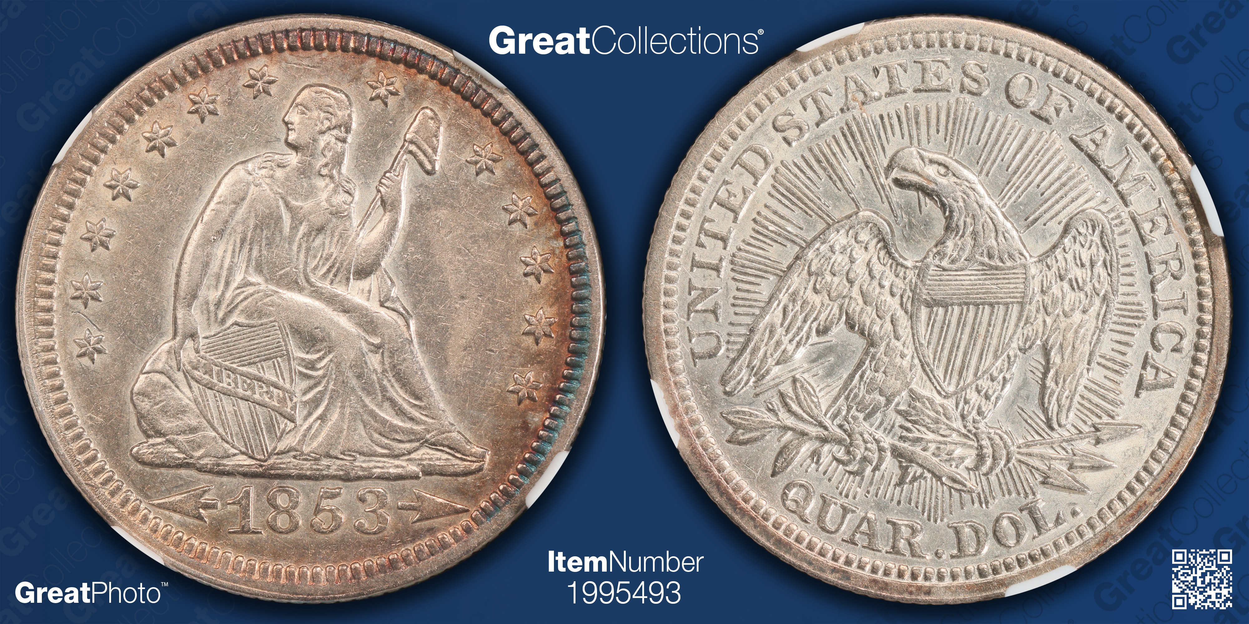 1853 Seated Liberty Quarter Arrows and Rays NGC XF-45 (Item 1995493 ...