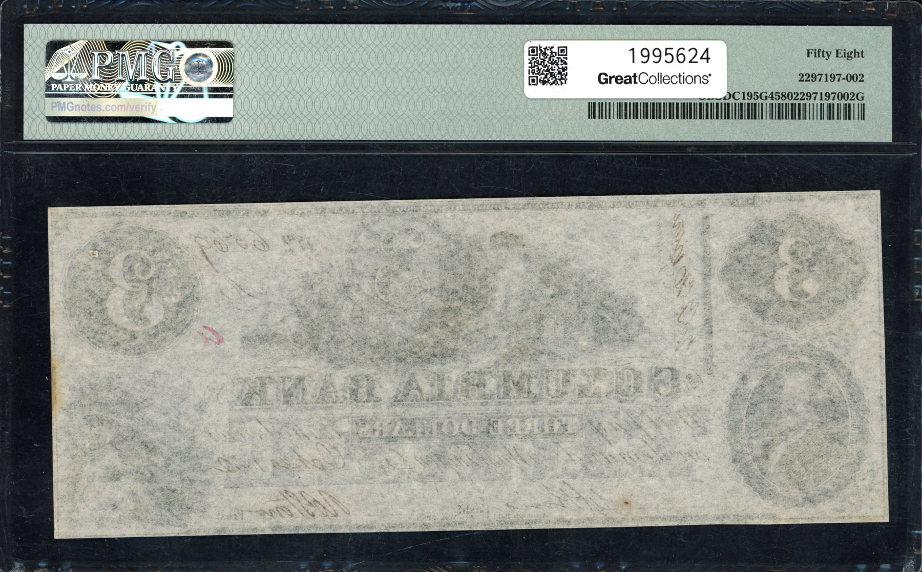 Oct. 20, 1852 Washington D.C., Columbia Bank $3 Note PMG Choice About ...