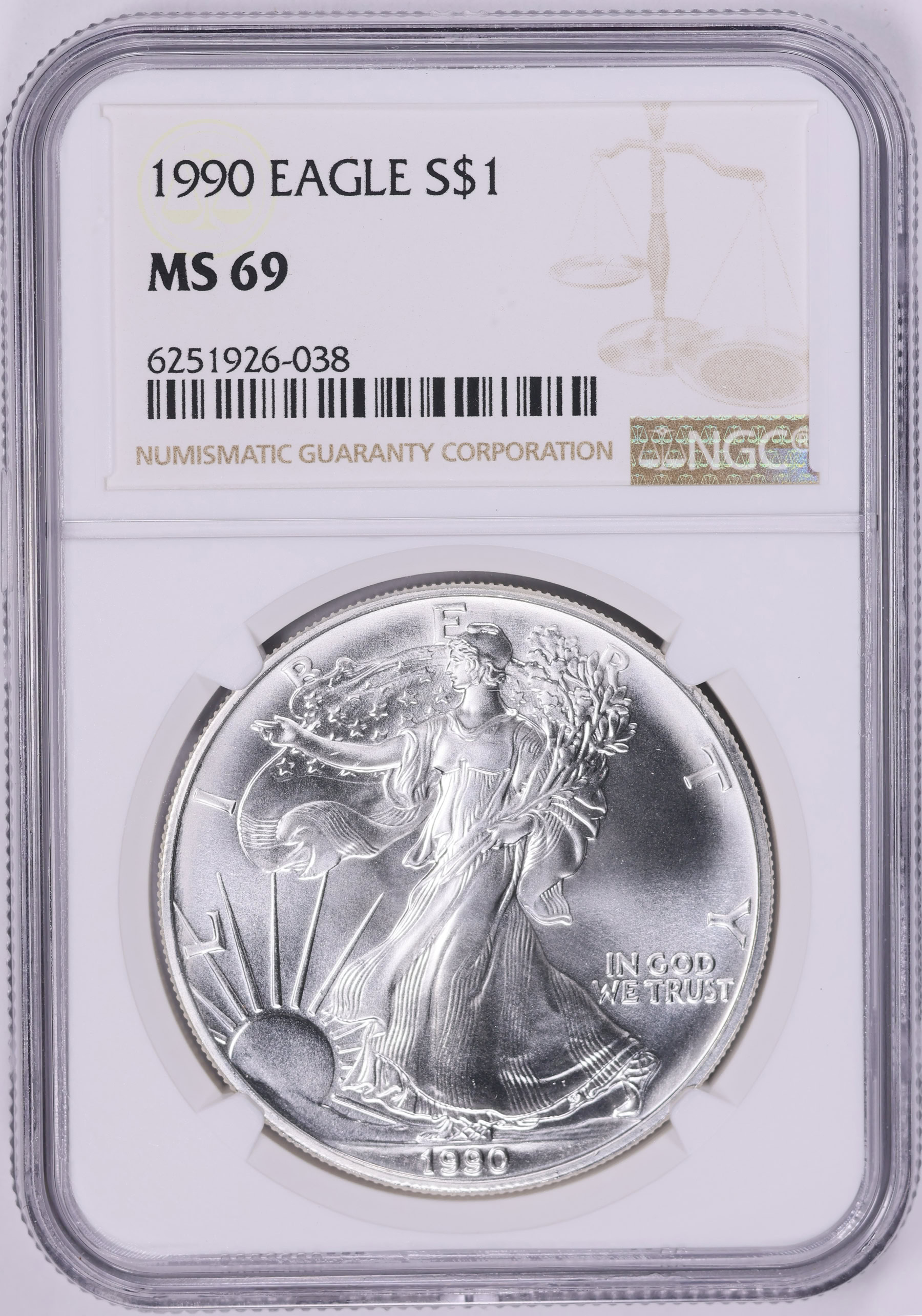 1990 $1 Silver Eagle NGC MS-69 (Item 1995830) | GreatCollections Coin ...