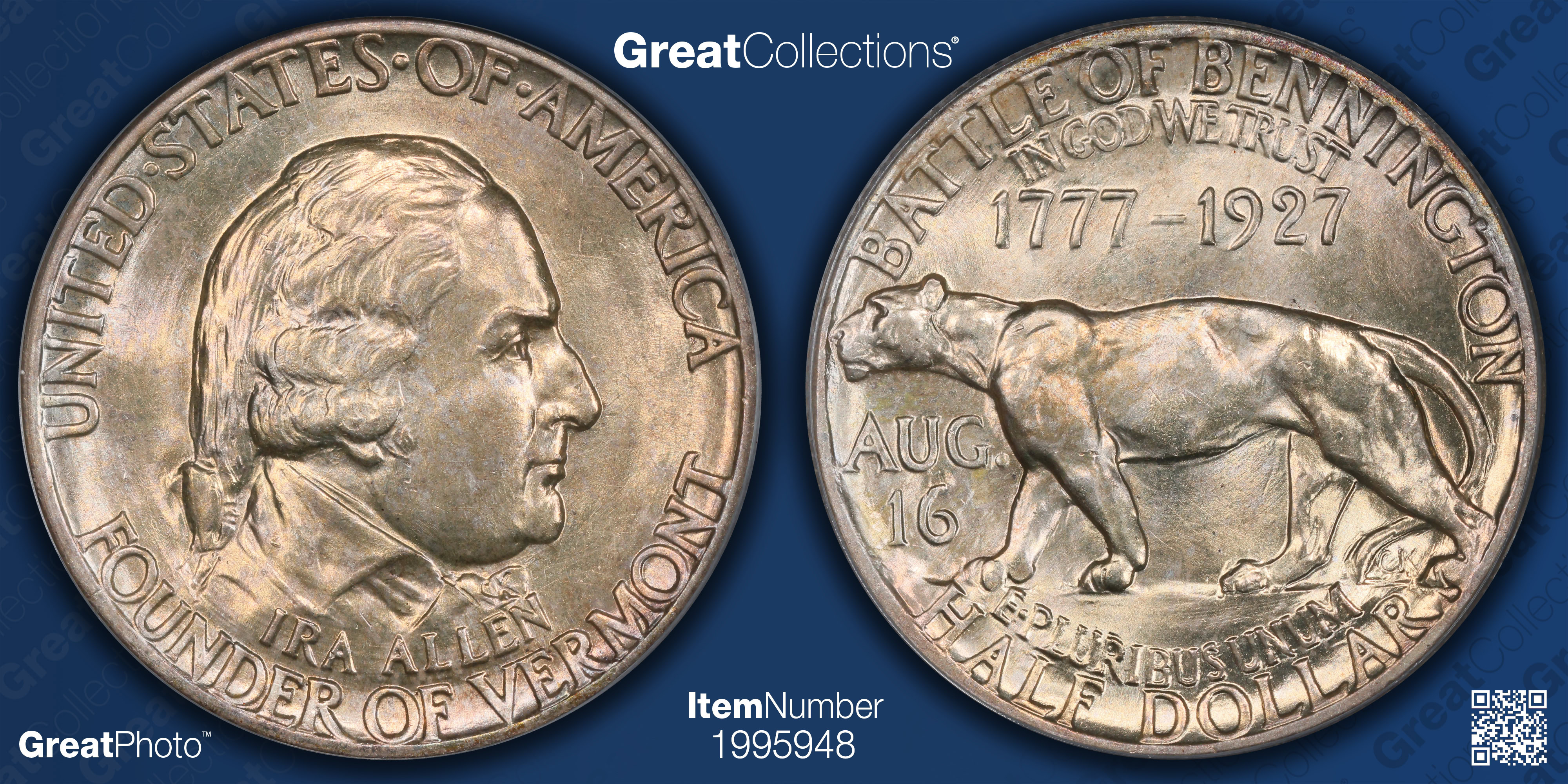 1927 Vermont Sesquicentennial Half Dollar PCGS MS-64 OGH (Item 1995948 ...
