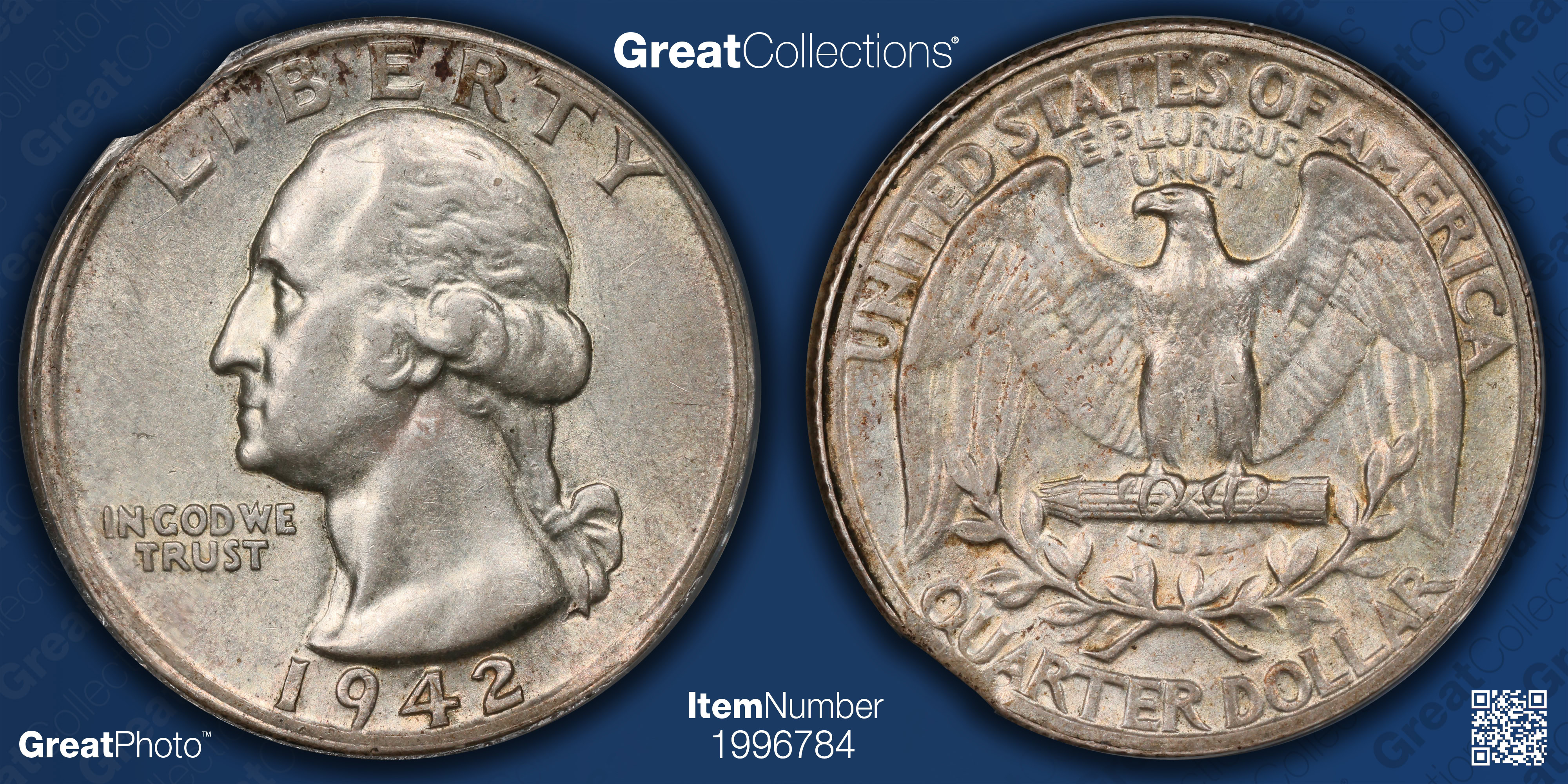 Mint Error 1942 Washington Quarter Partial Collar Curved Clip 6.24 ...