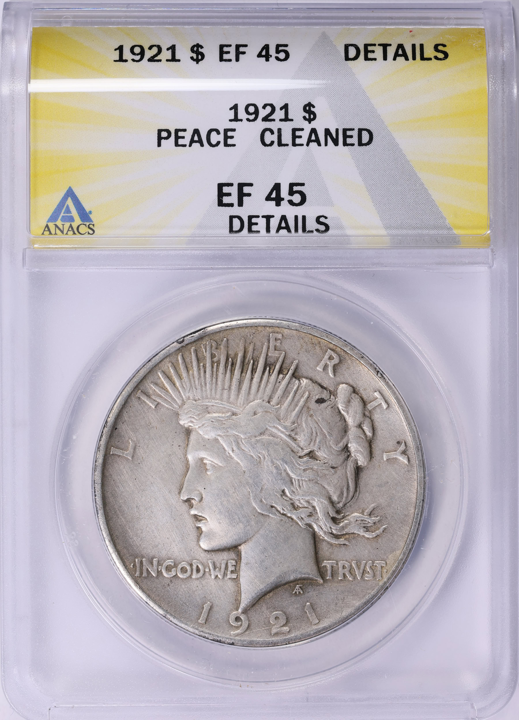 1921 Peace Silver Dollar High Relief ANACS XF-45 Details (Item 1996921 ...