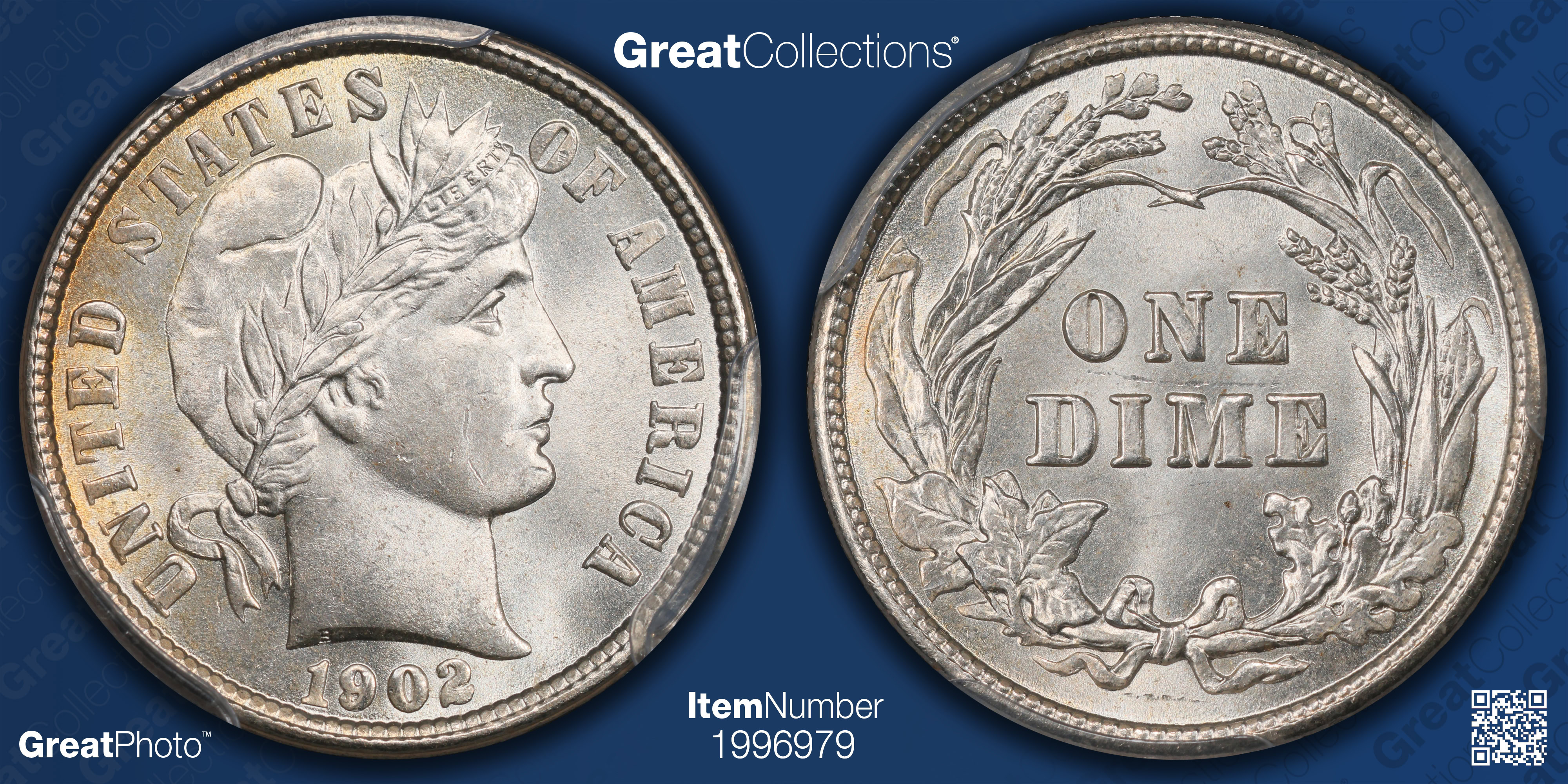 1902 Barber Dime PCGS MS-65+ (Item 1996979) | GreatCollections Coin ...