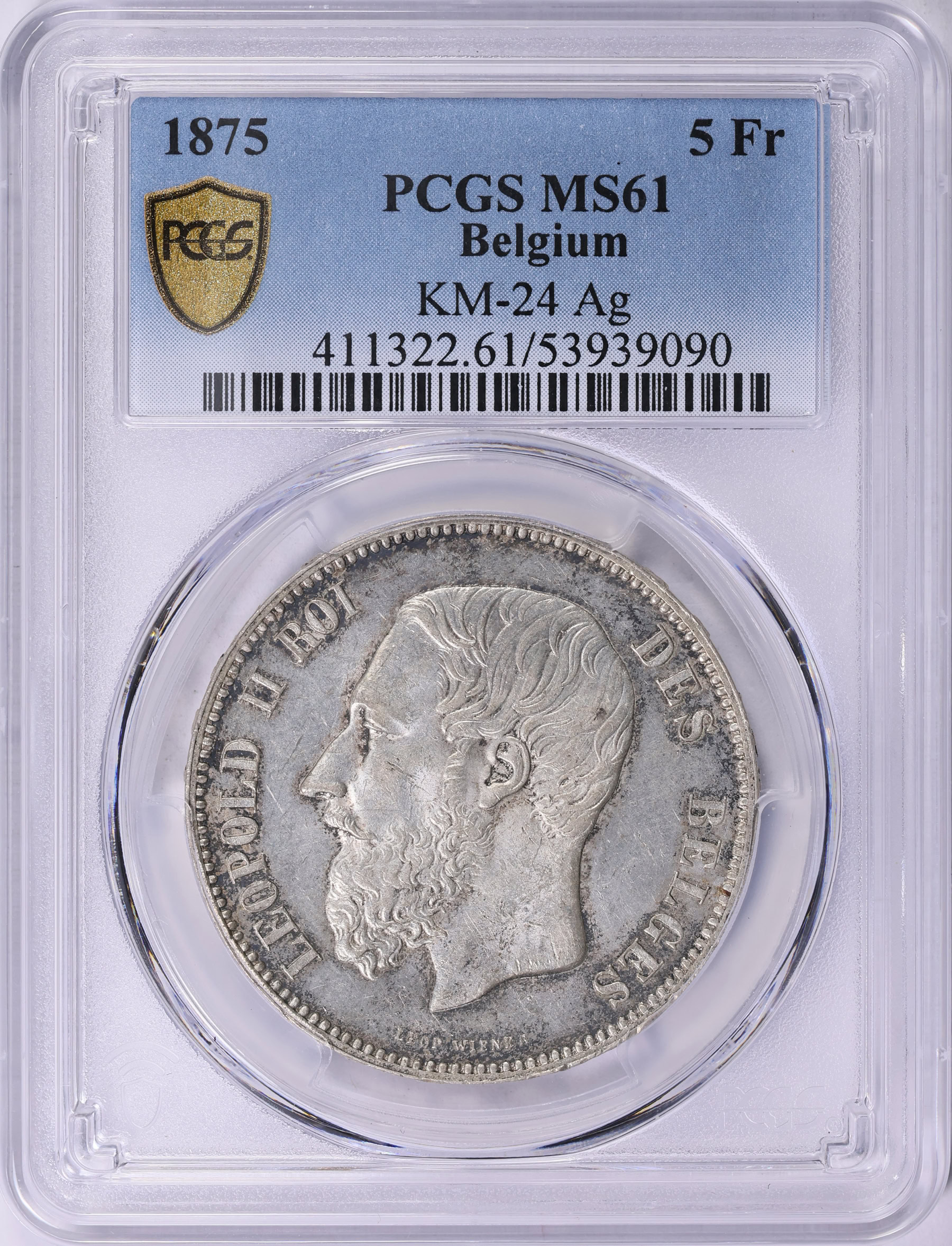 Belgium 1875 Silver 5 Francs KM-24 PCGS MS-61 (Item 1997072 ...