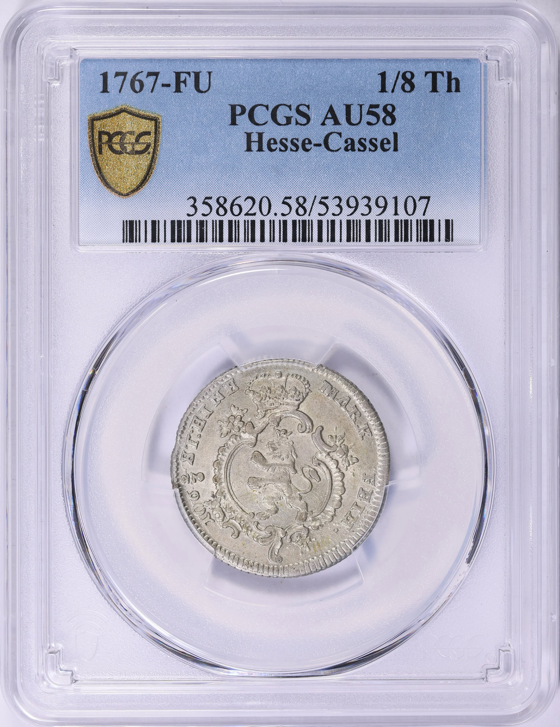 Germany - Hesse-Cassel 1767-FU Silver 1/8 Thaler KM-477 PCGS AU-58 ...