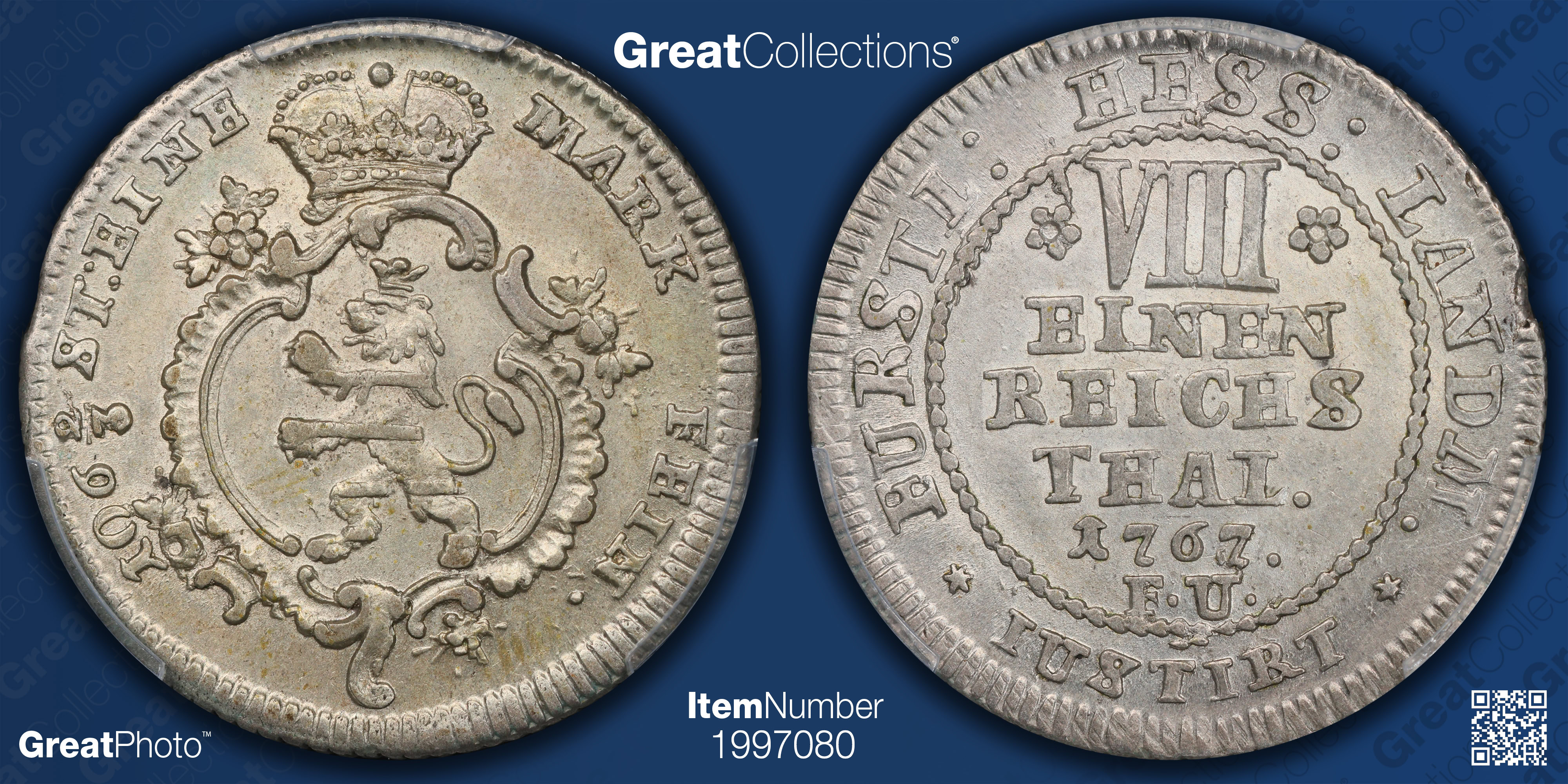 Germany - Hesse-Cassel 1767-FU Silver 1/8 Thaler KM-477 PCGS AU-58 ...