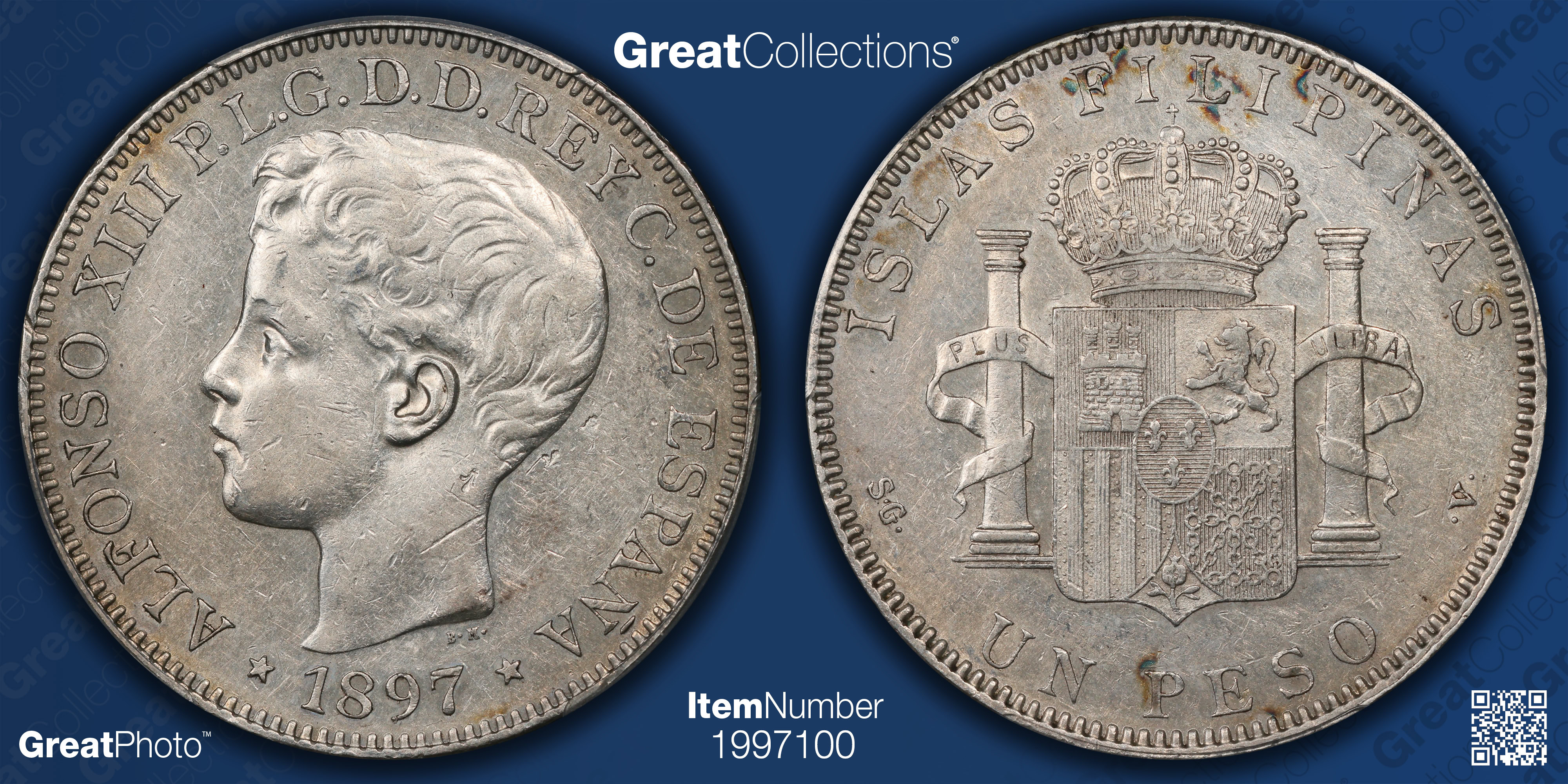 Philippines 1897-SG V Silver Peso KM-154 PCGS AU-50 (Item 1997100 ...
