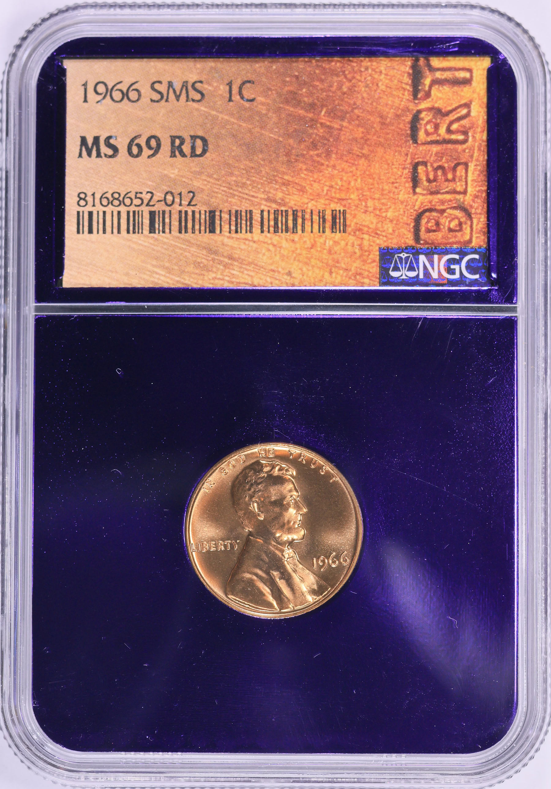 1966 Lincoln Cent SMS NGC MS-69 RD (Purple Foil Holder) (Item 1997186 ...