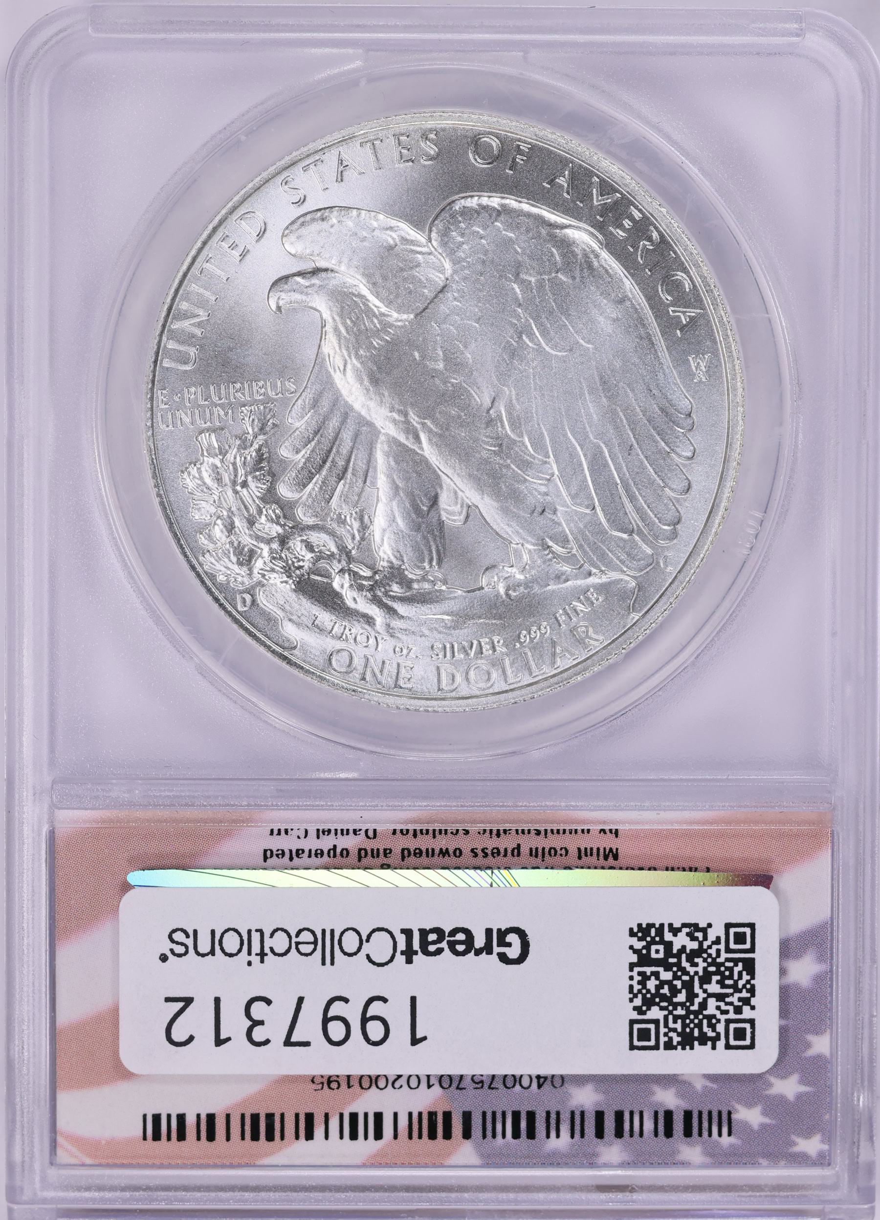 2019 Silver Eagle Design Misaligned Obverse Die Daniel Carr Token ...