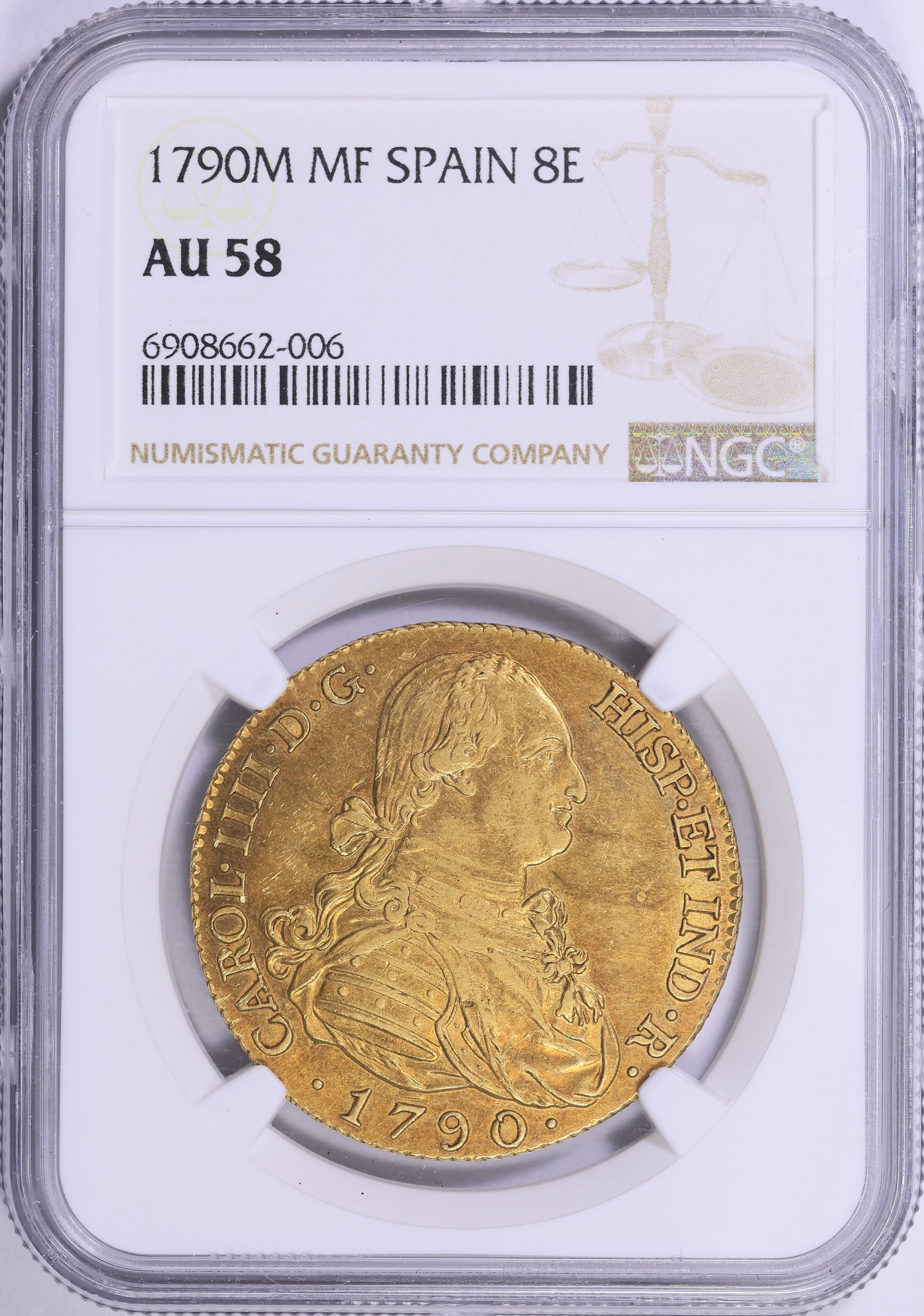 Spain 1790-M MF Gold 8 Escudos KM-437.1 NGC AU-58 (AGW = 0.7615 oz ...