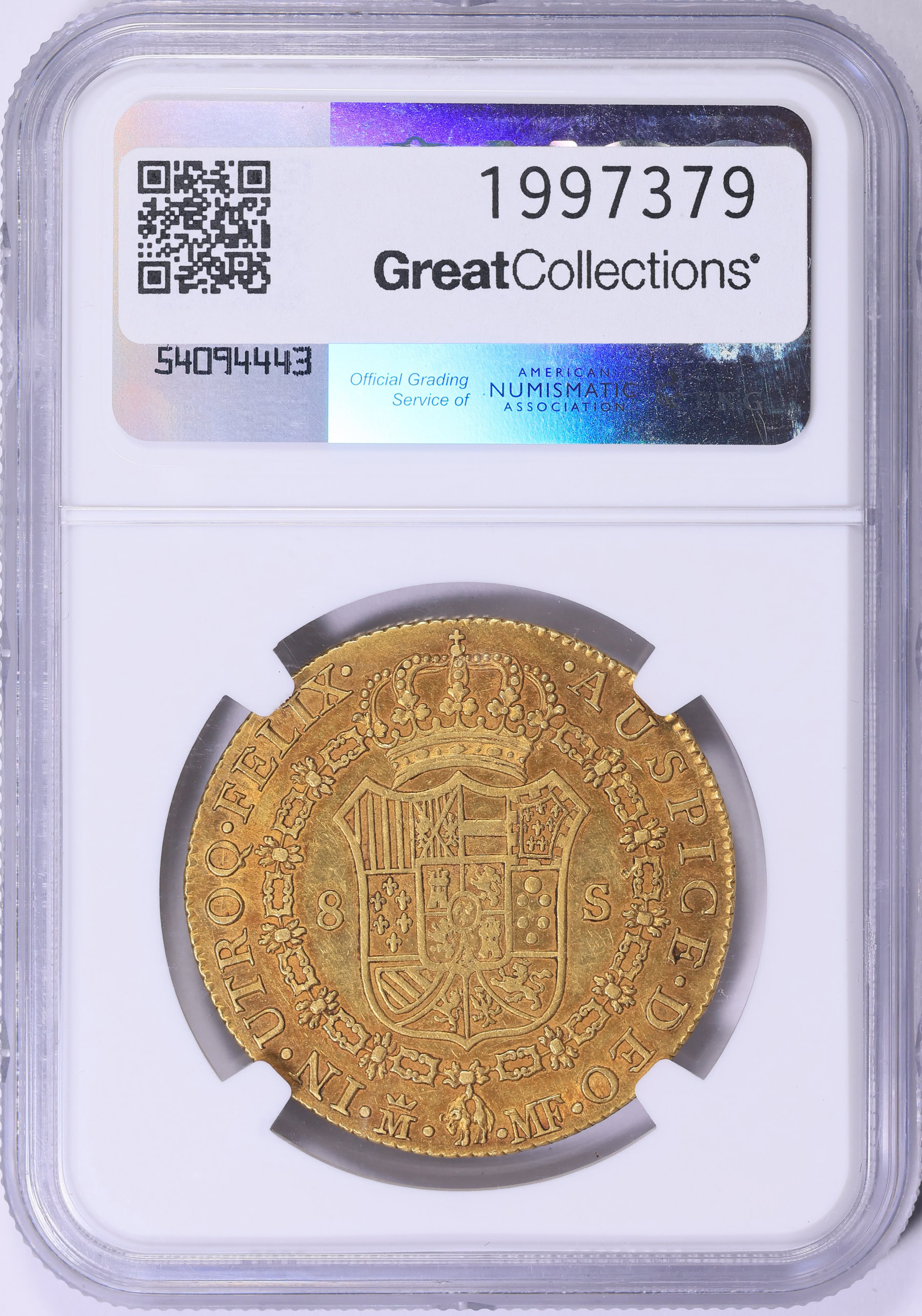 Spain 1790-M MF Gold 8 Escudos KM-437.1 NGC AU-58 (AGW = 0.7615 oz ...