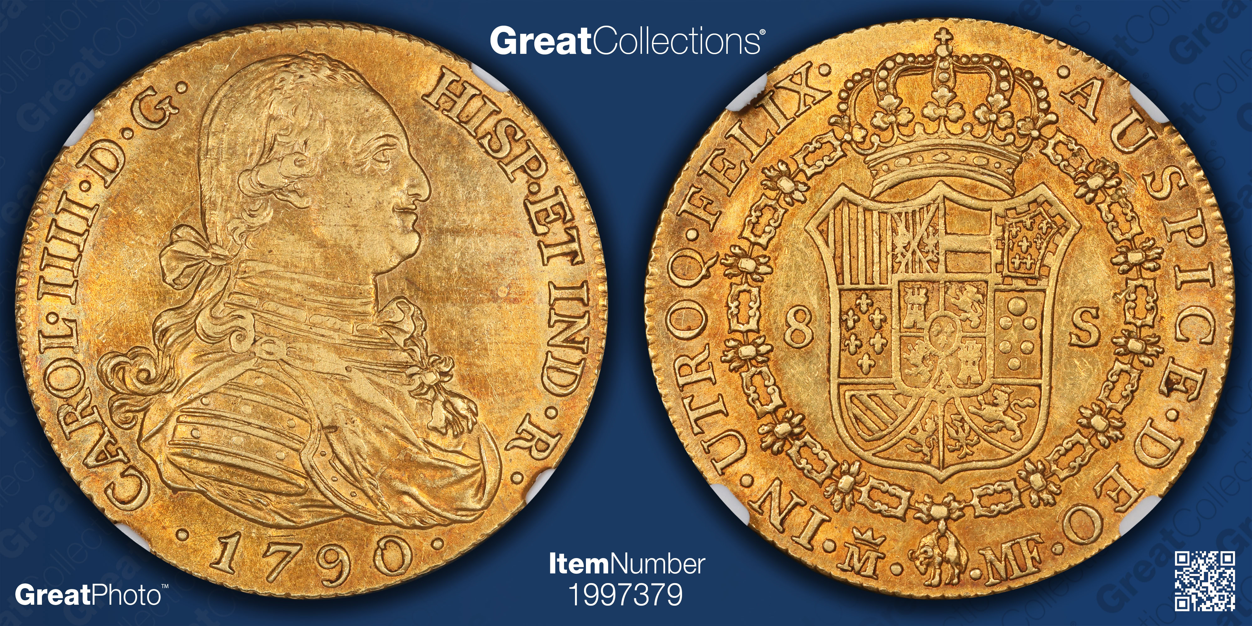Spain 1790-M MF Gold 8 Escudos KM-437.1 NGC AU-58 (AGW = 0.7615 oz ...