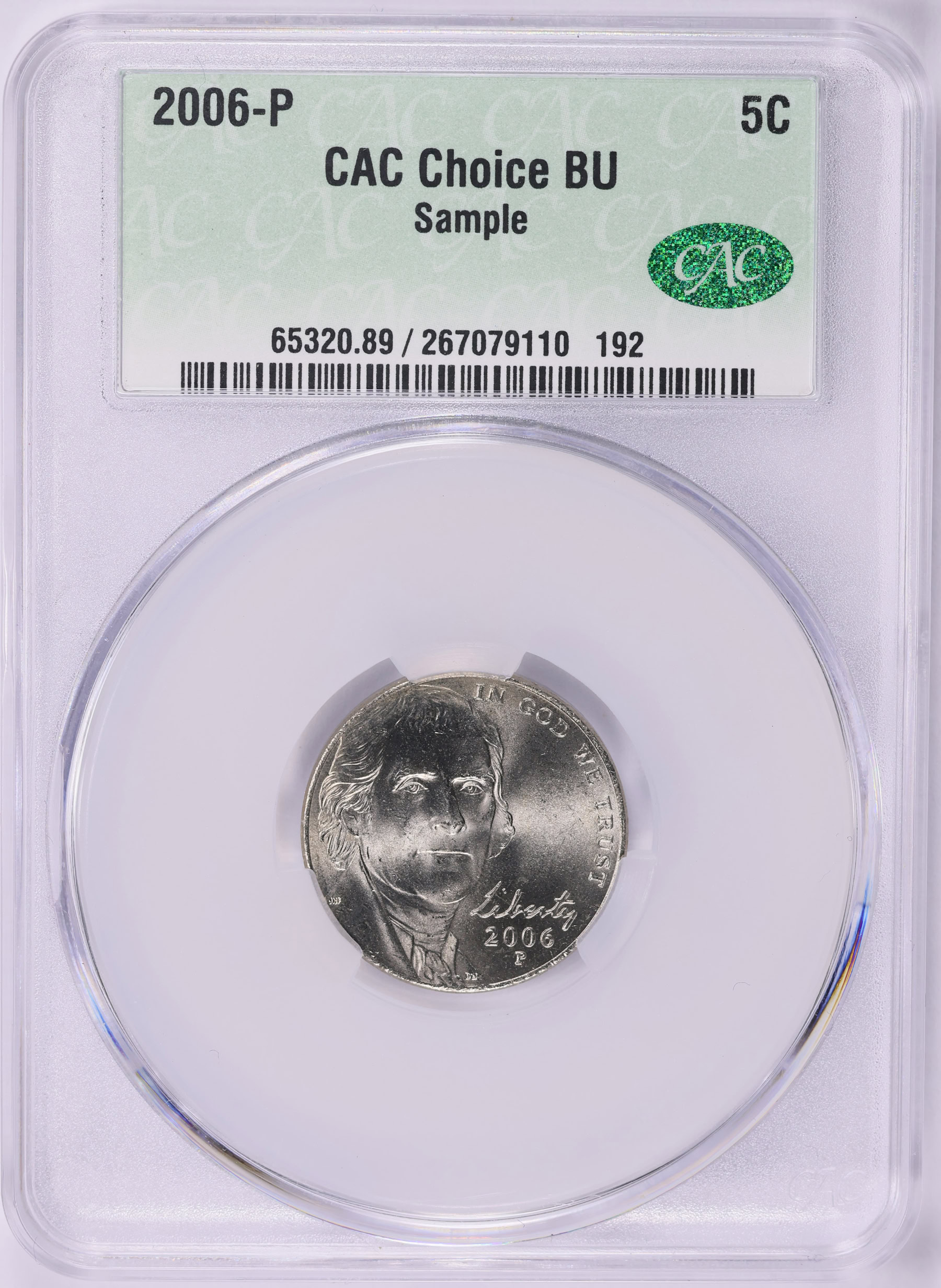 2006-P Jefferson Nickel Monticello CACG Choice BU (Sample Slab) (Item ...