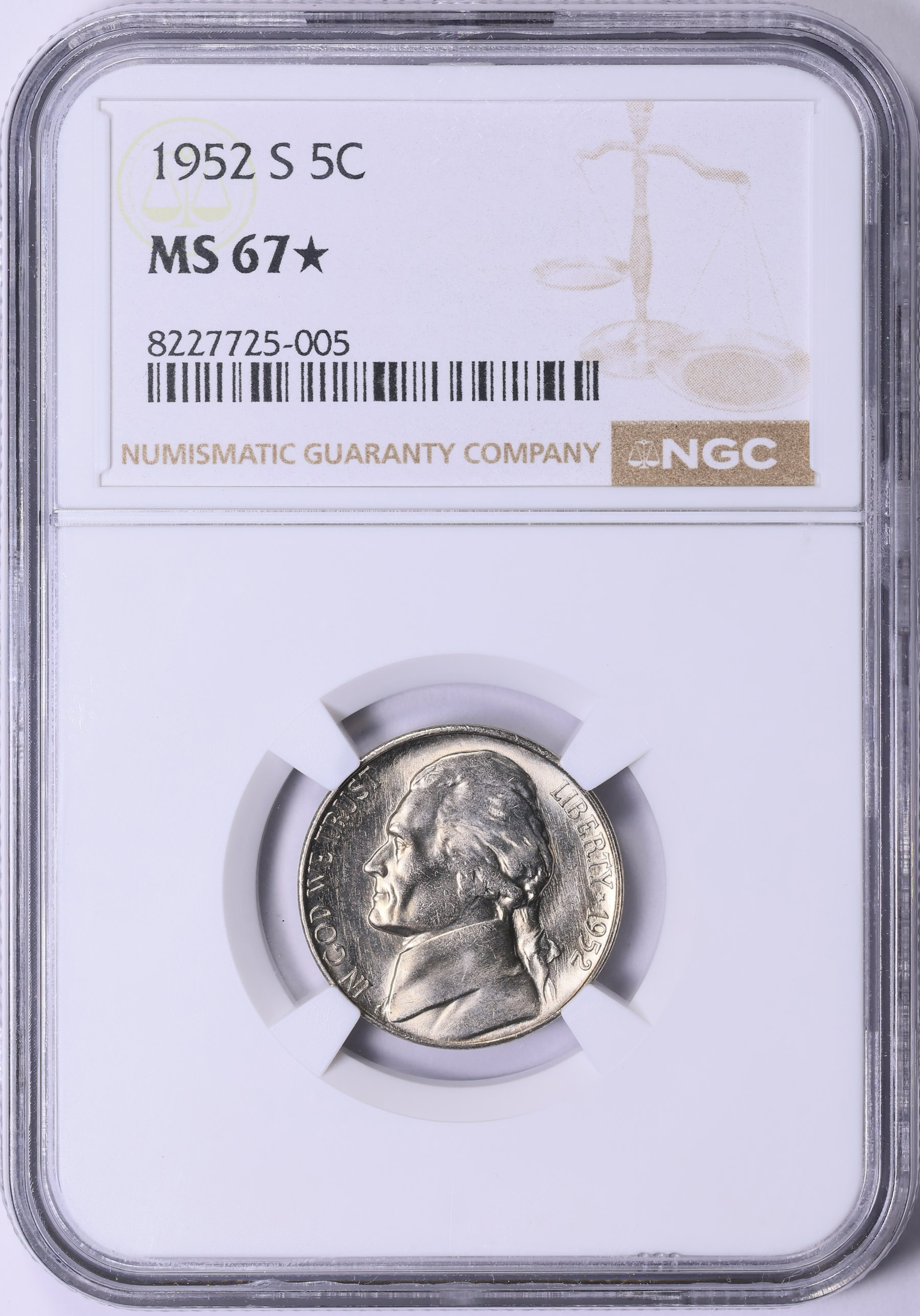 1952-S Jefferson Nickel NGC MS-67 ★ (Item 1997444) | GreatCollections ...