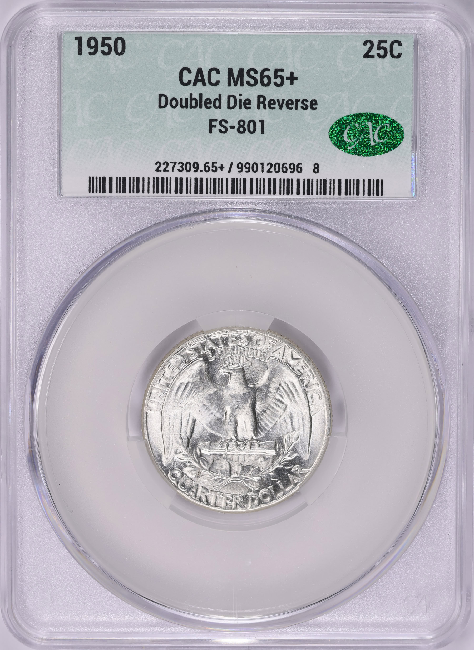 1950 Washington Quarter Doubled Die Reverse FS-801 CACG MS-65+ (Item ...