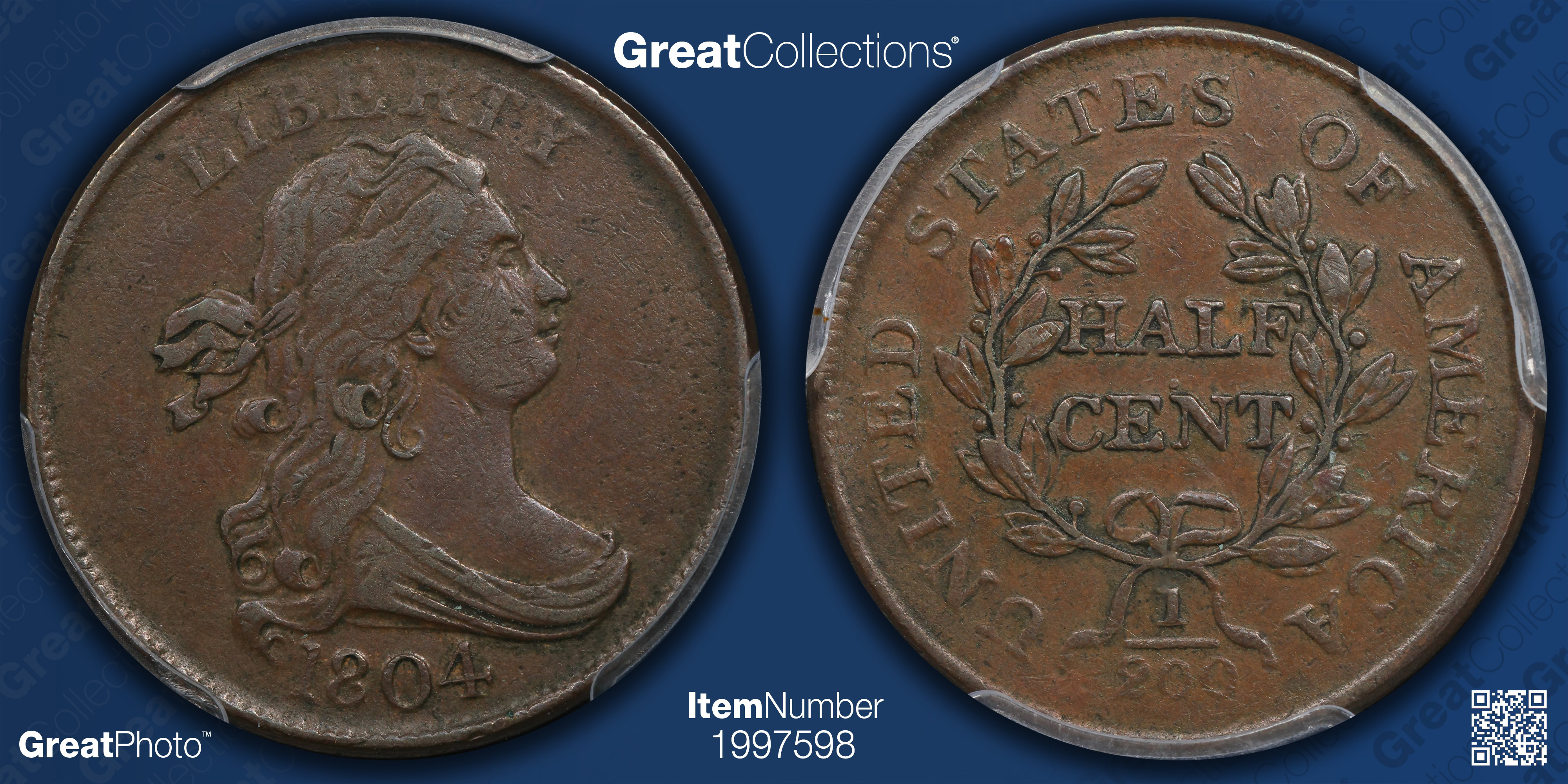 1804 Draped Bust Half Cent Crosslet 4, No Stems PCGS XF-40 BN (Item ...