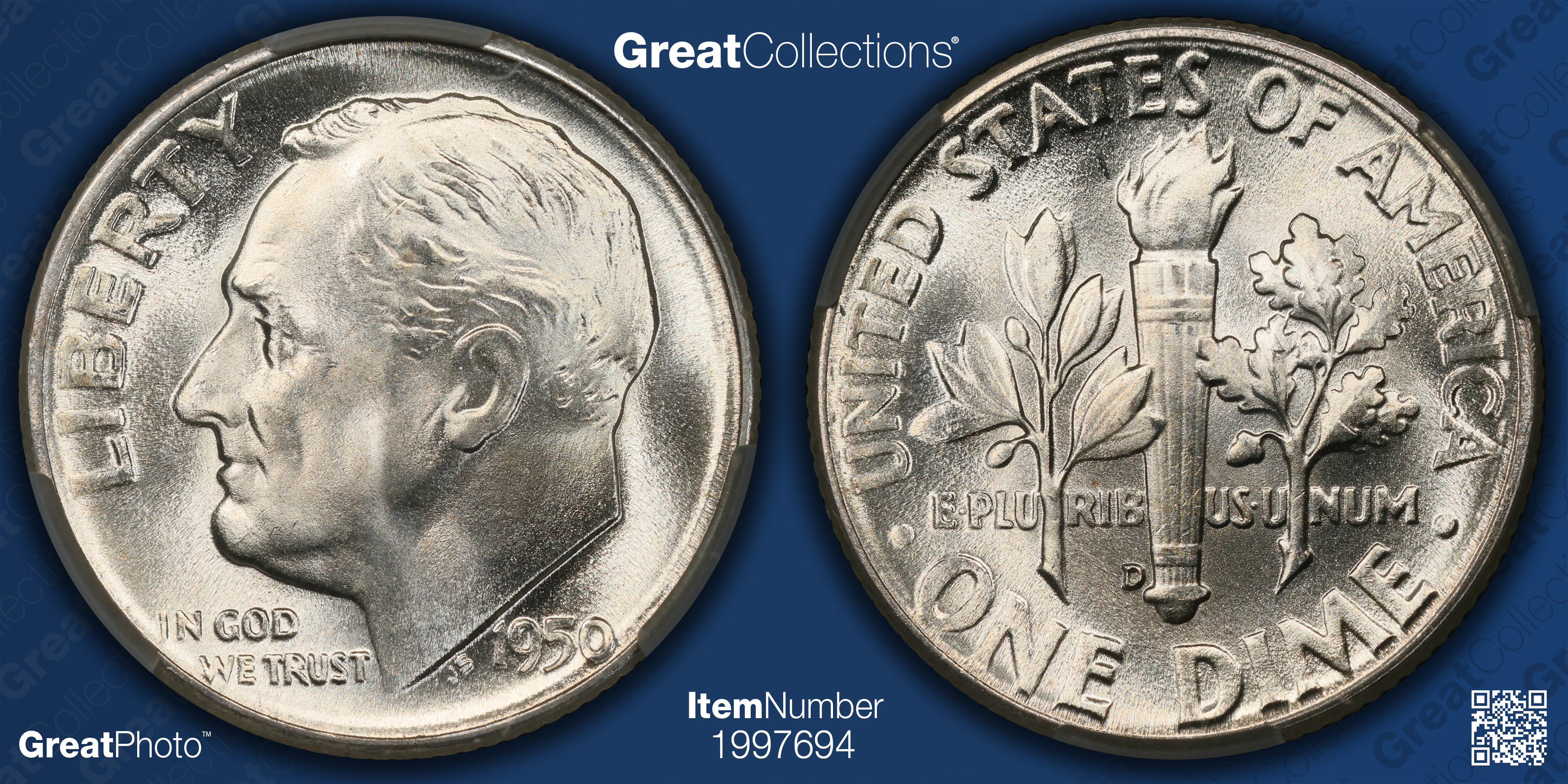 1950-D Roosevelt Dime CACG MS-67+ (Item 1997694) | GreatCollections ...