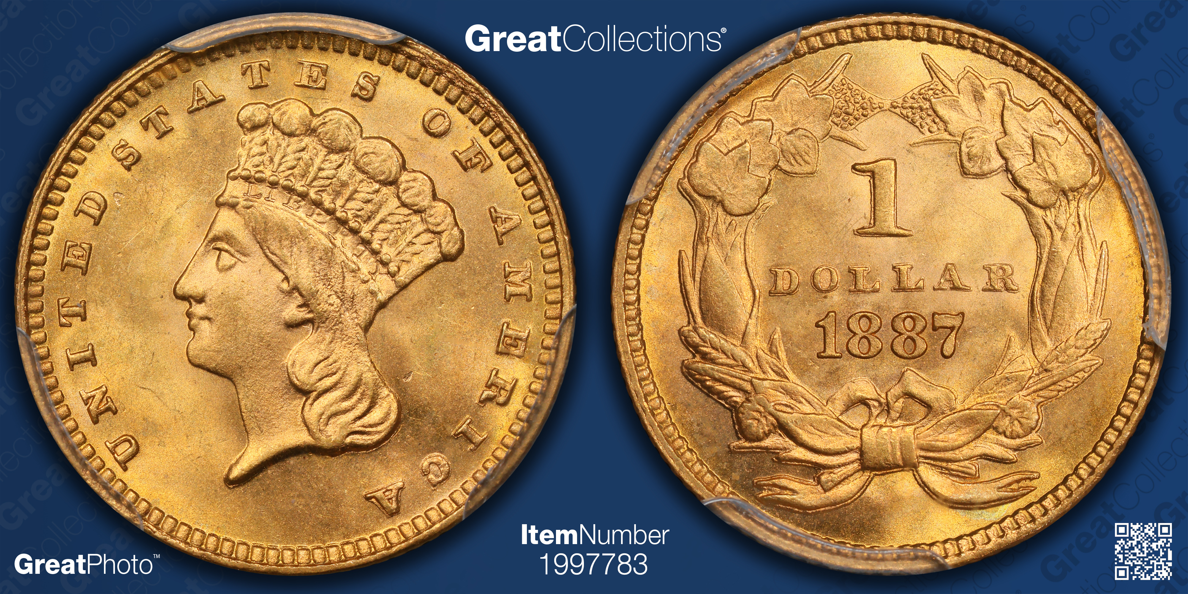 1887 Indian Princess Gold Dollar PCGS MS-66 (Item 1997783 ...