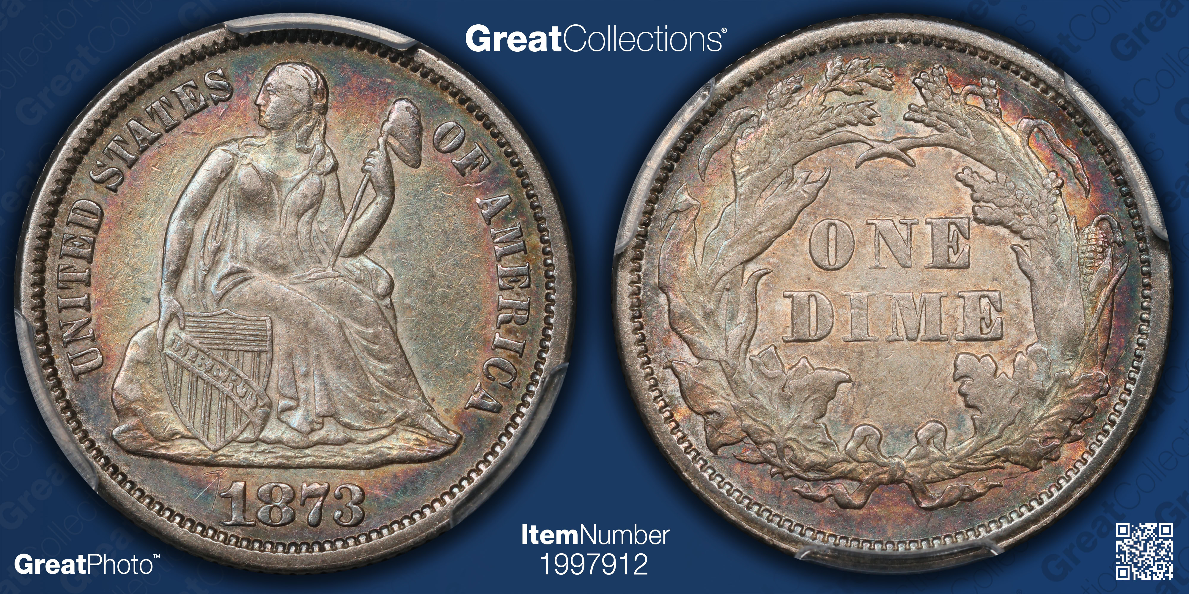 1873 Seated Liberty Dime Open 3 PCGS XF-45+ (Toned) (Item 1997912 ...