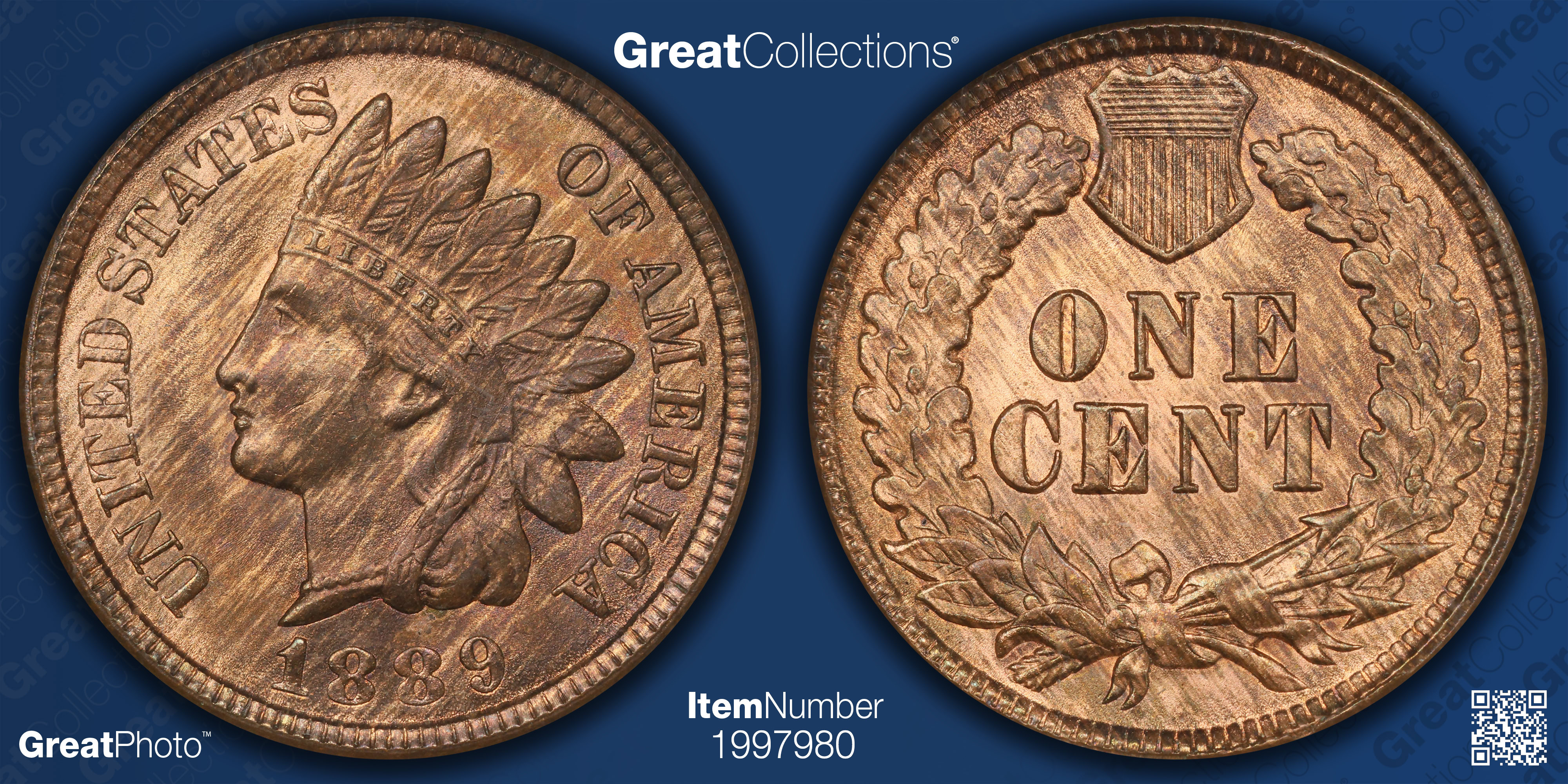1889 Indian Cent NGC MS-64 RB (Item 1997980) | GreatCollections Coin ...