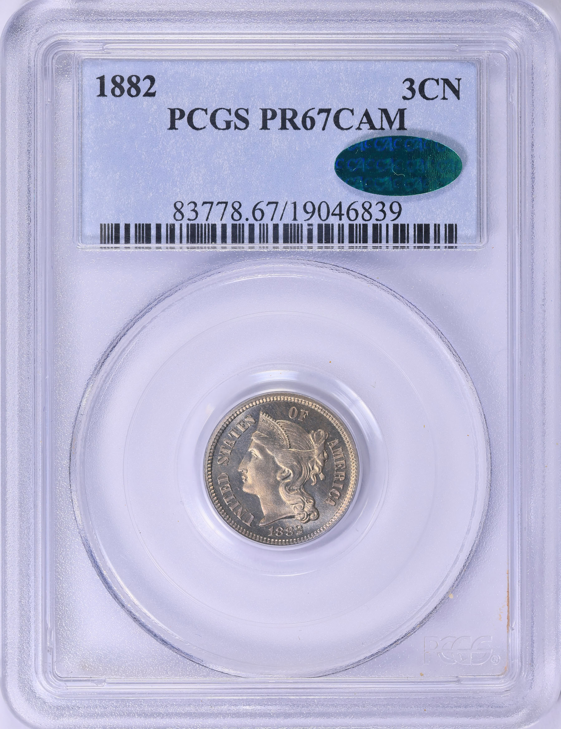 1882 Nickel Three-Cent Piece PCGS Proof-67 CAMEO (CAC Green) (Item ...