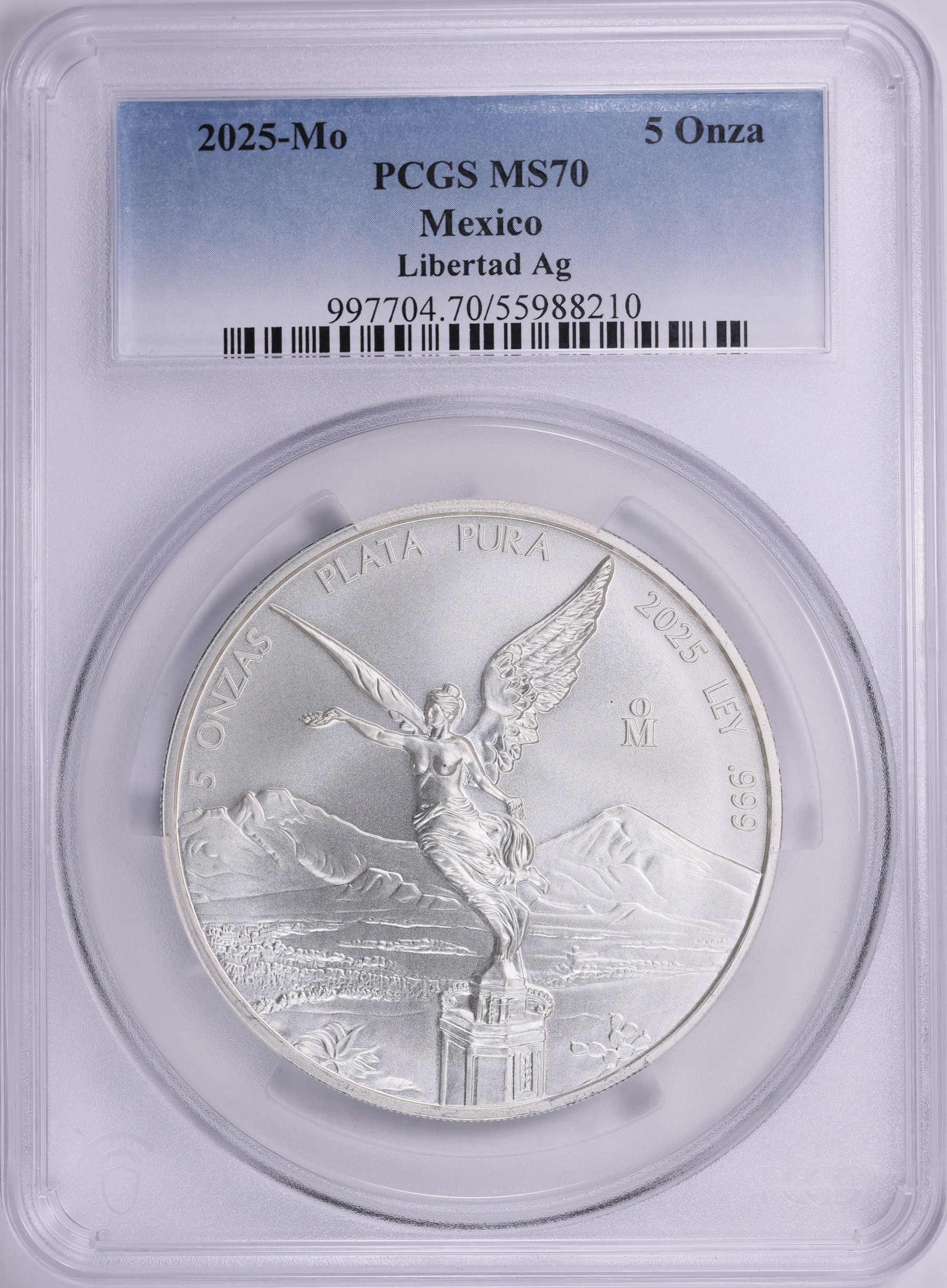 Mexico 2025-Mo Silver 5 Onzas Libertad KM-615 PCGS MS-70 (ASW = 4.995 ...