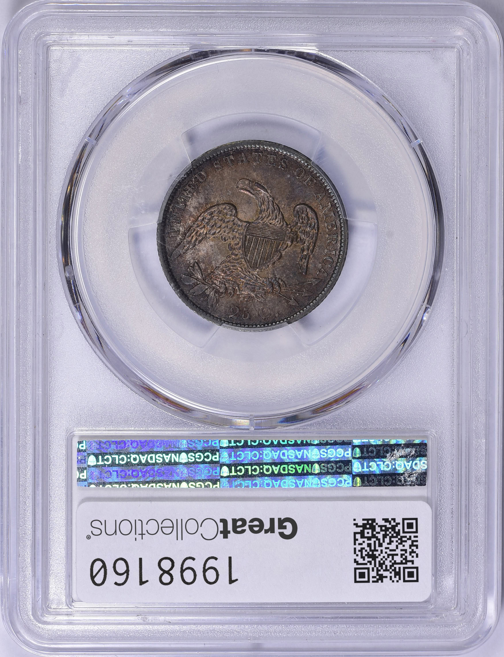 1838 Capped Bust Quarter PCGS MS-65 (CAC Green) (Toned) (Bender ...