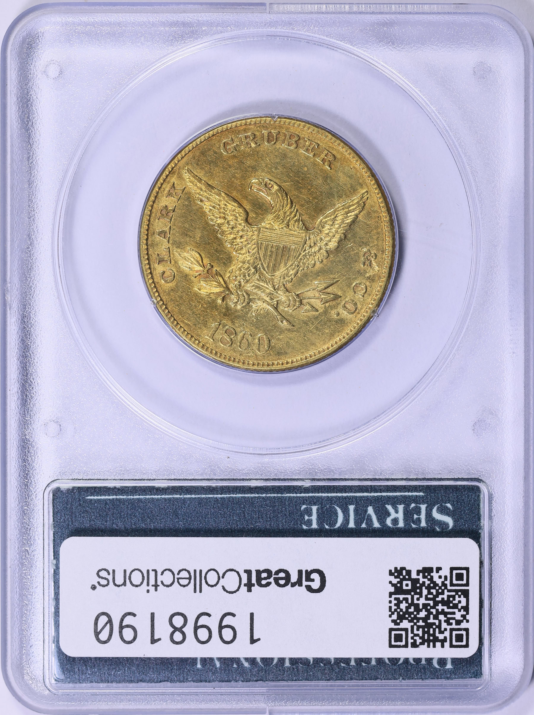 1860 Colorado Gold $10 Clark Gruber & Co. PCGS AU-55 OGH (1st Gen ...