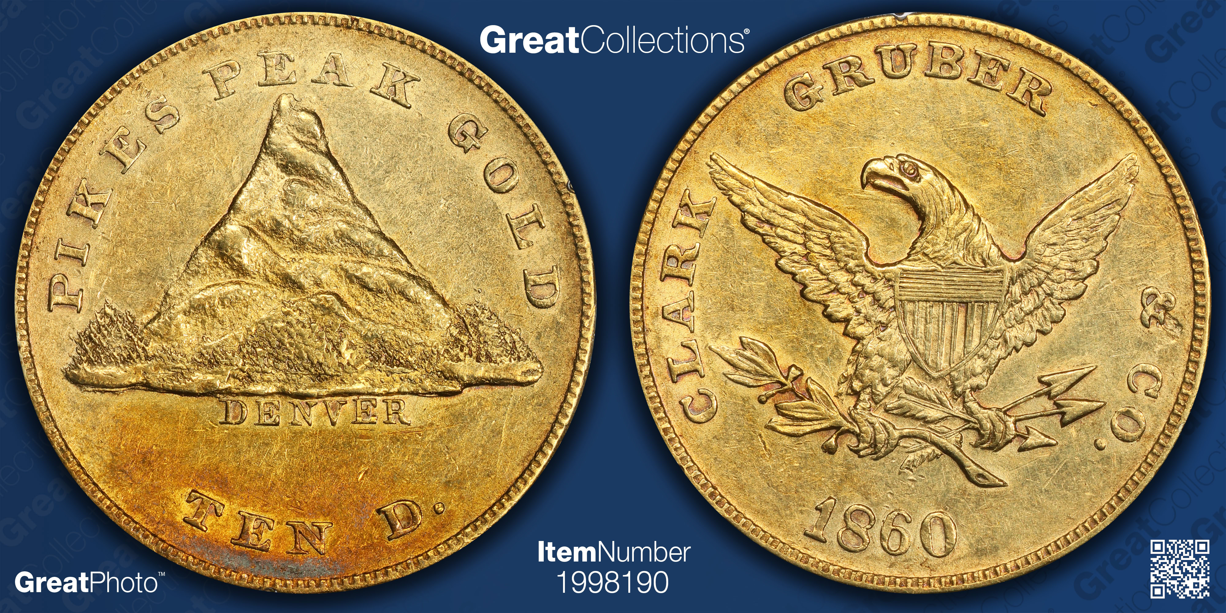 1860 Colorado Gold $10 Clark Gruber & Co. PCGS AU-55 OGH (1st Gen ...