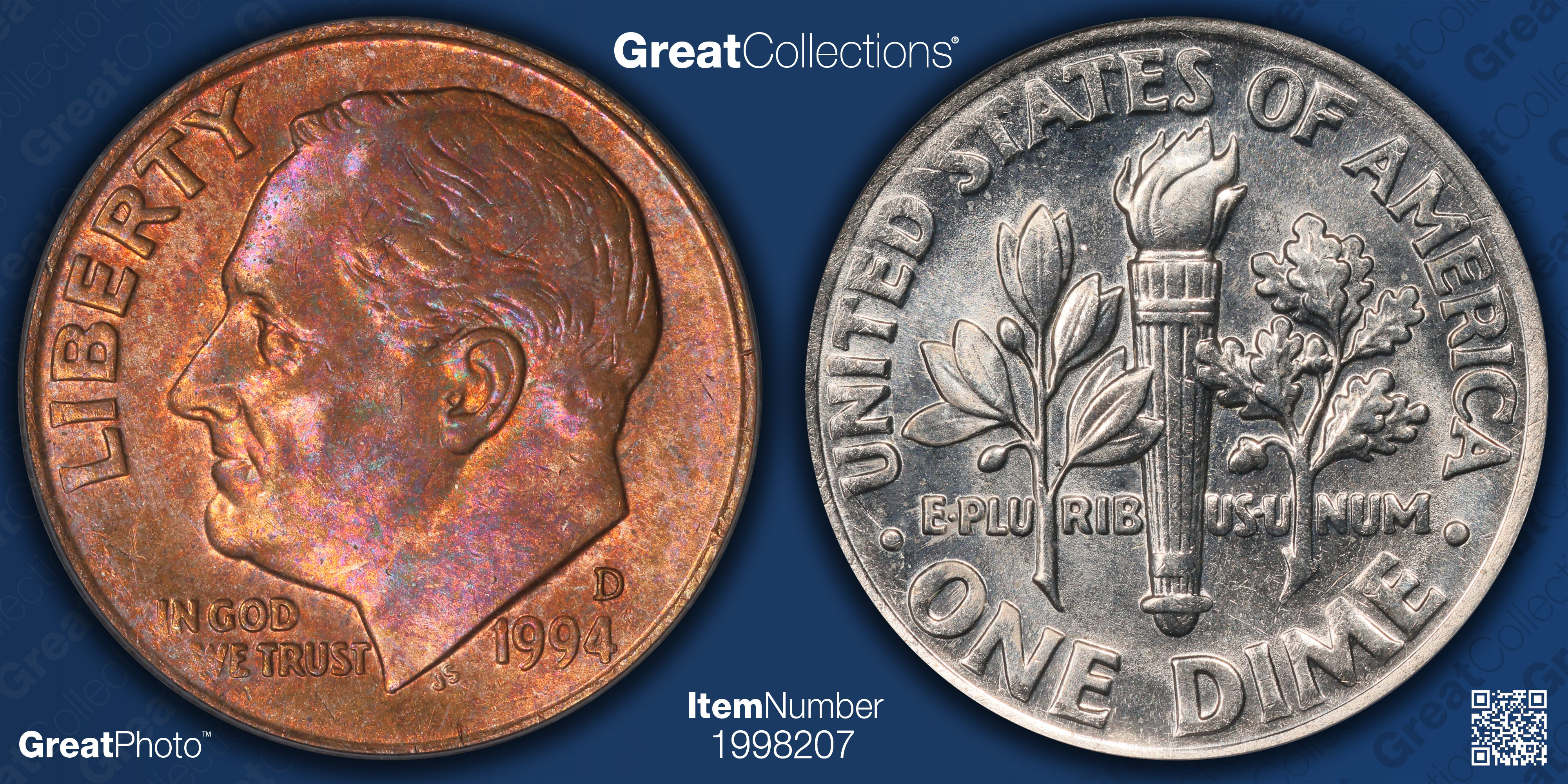 Mint Error 1994-D Roosevelt Dime Obverse Clad Layer Missing PCGS MS-64 ...