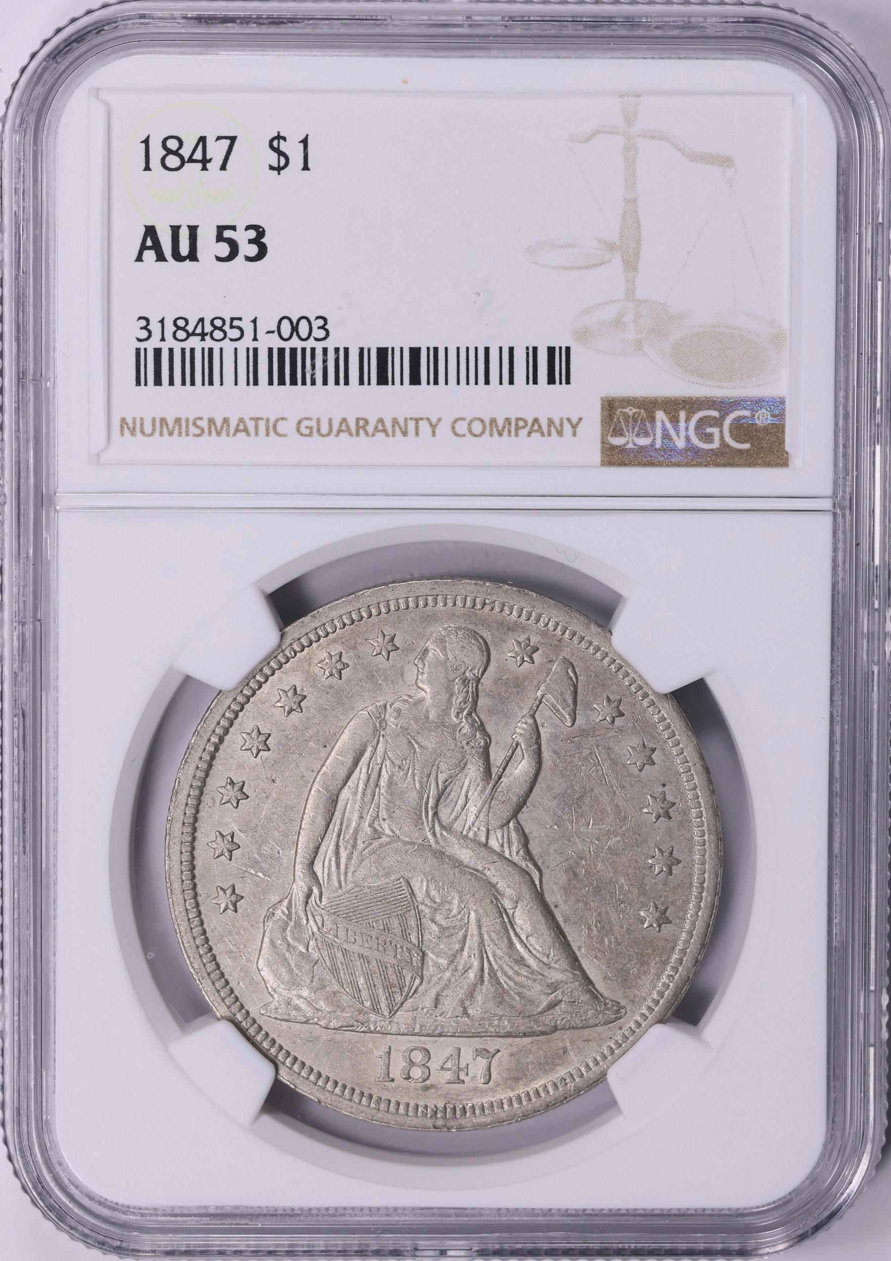 1847 Seated Liberty Silver Dollar NGC AU-53 (Item 1998363 ...
