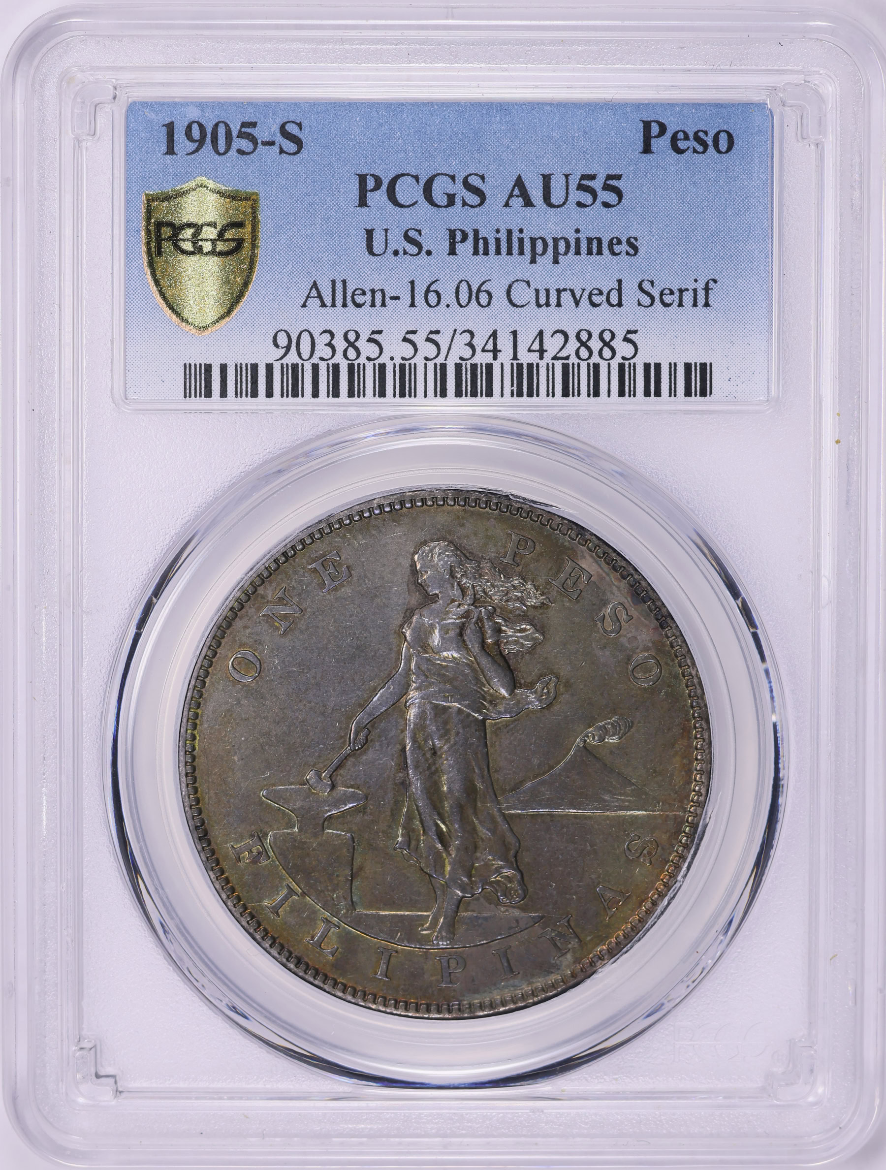 1905-S U.S. Philippines Peso Curved Serif PCGS AU-55 (Item 1998403 ...