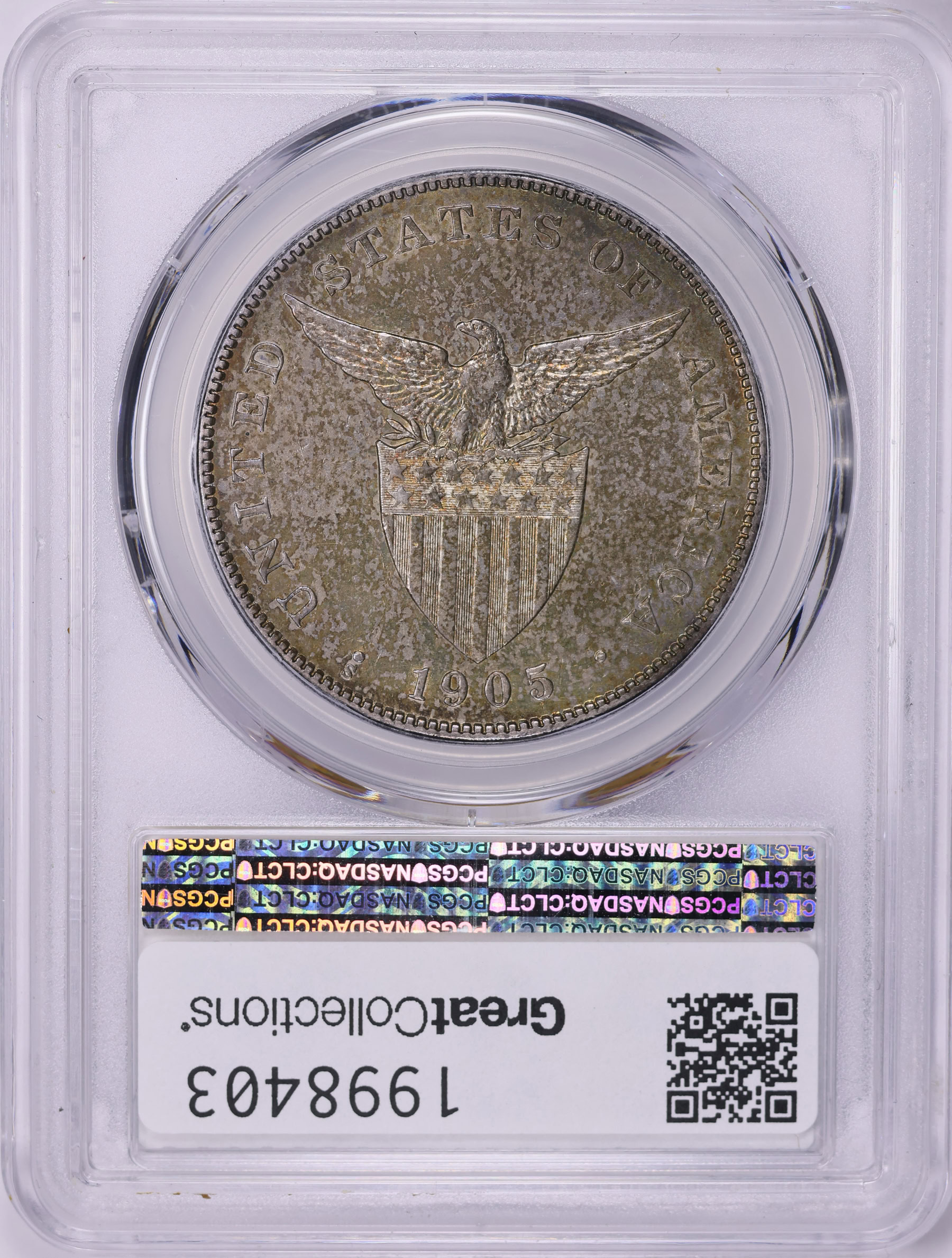 1905-S U.S. Philippines Peso Curved Serif PCGS AU-55 (Item 1998403 ...