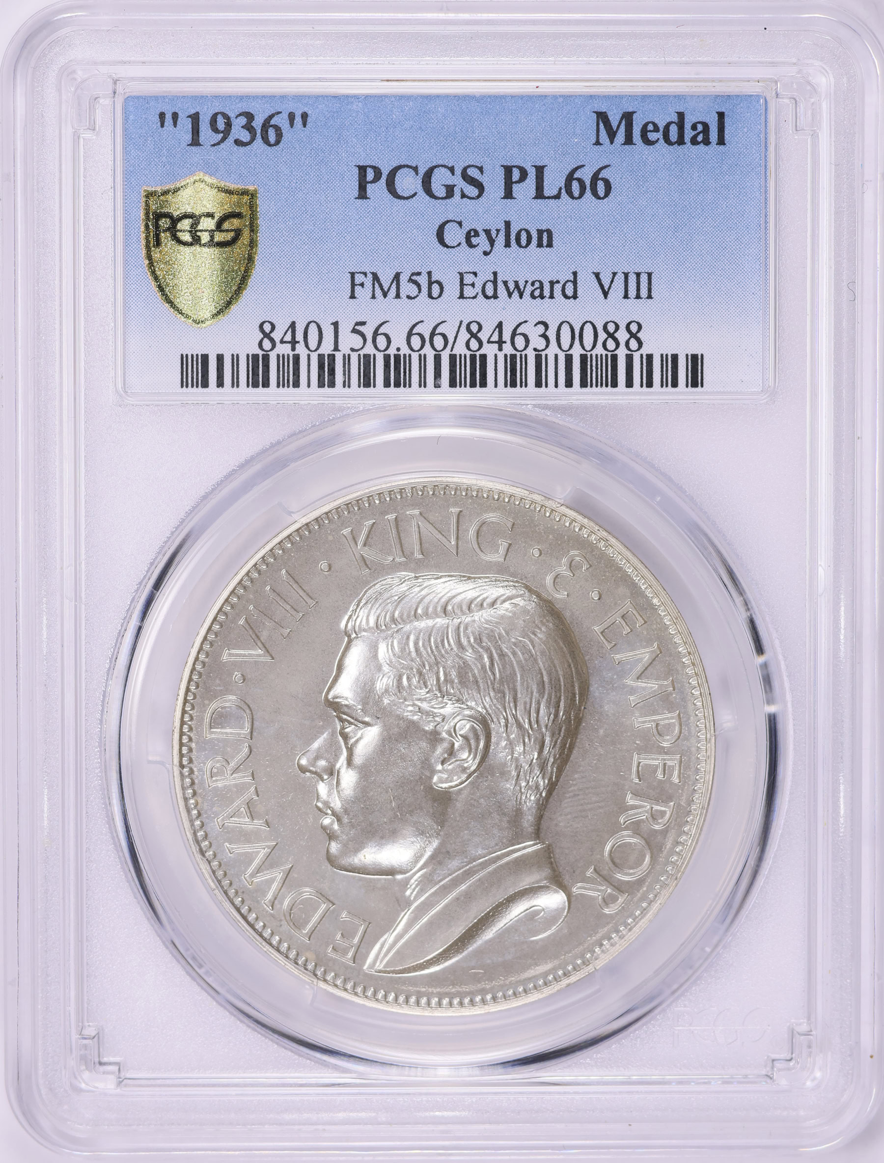 Ceylon 1936 (1955) Silver Fantasy Crown Edward VIII Medal KM-X1c PCGS ...