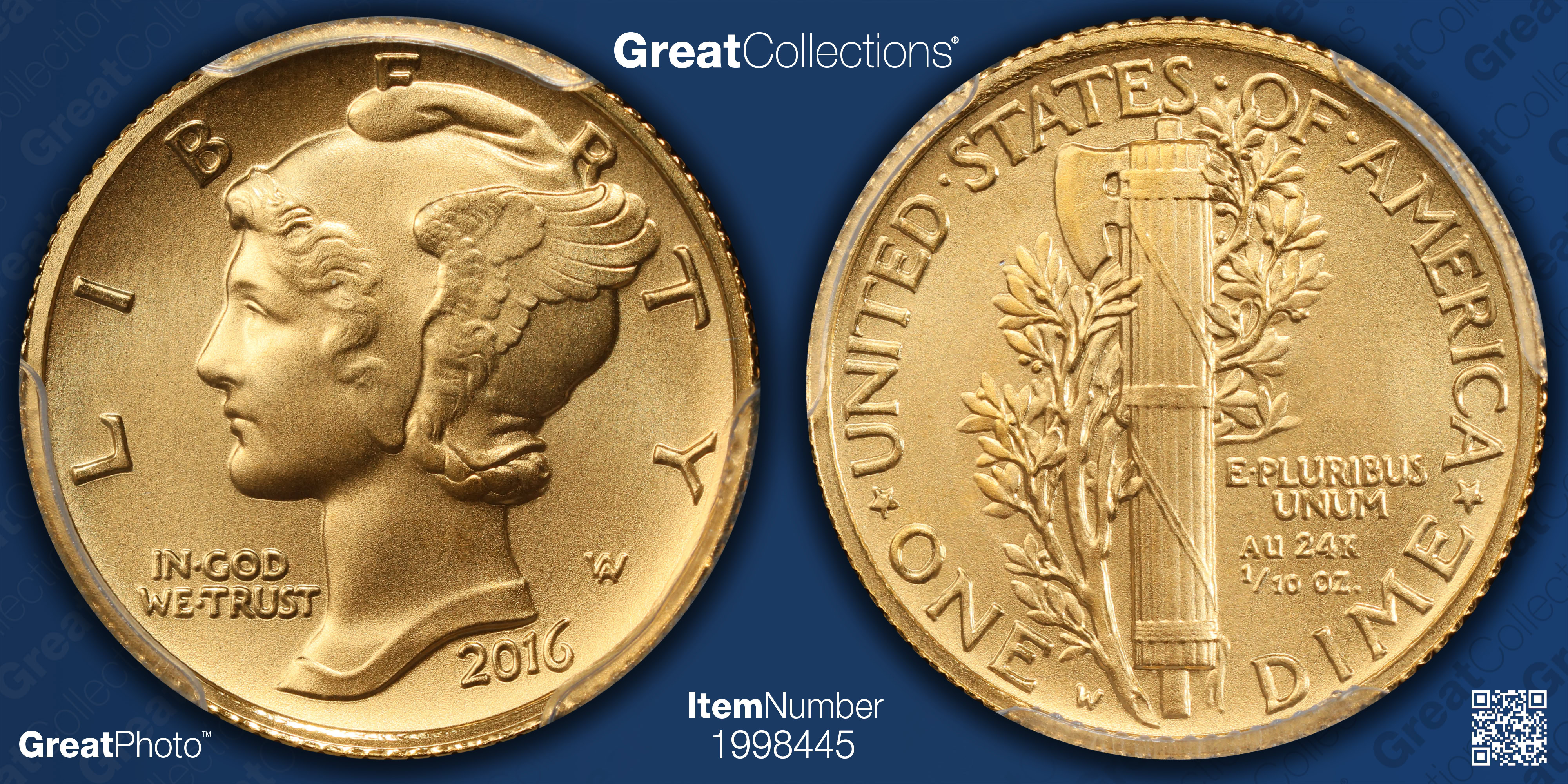 2016-W Mercury Dime 100th Anniversary Gold First Strike PCGS SP-70 ...