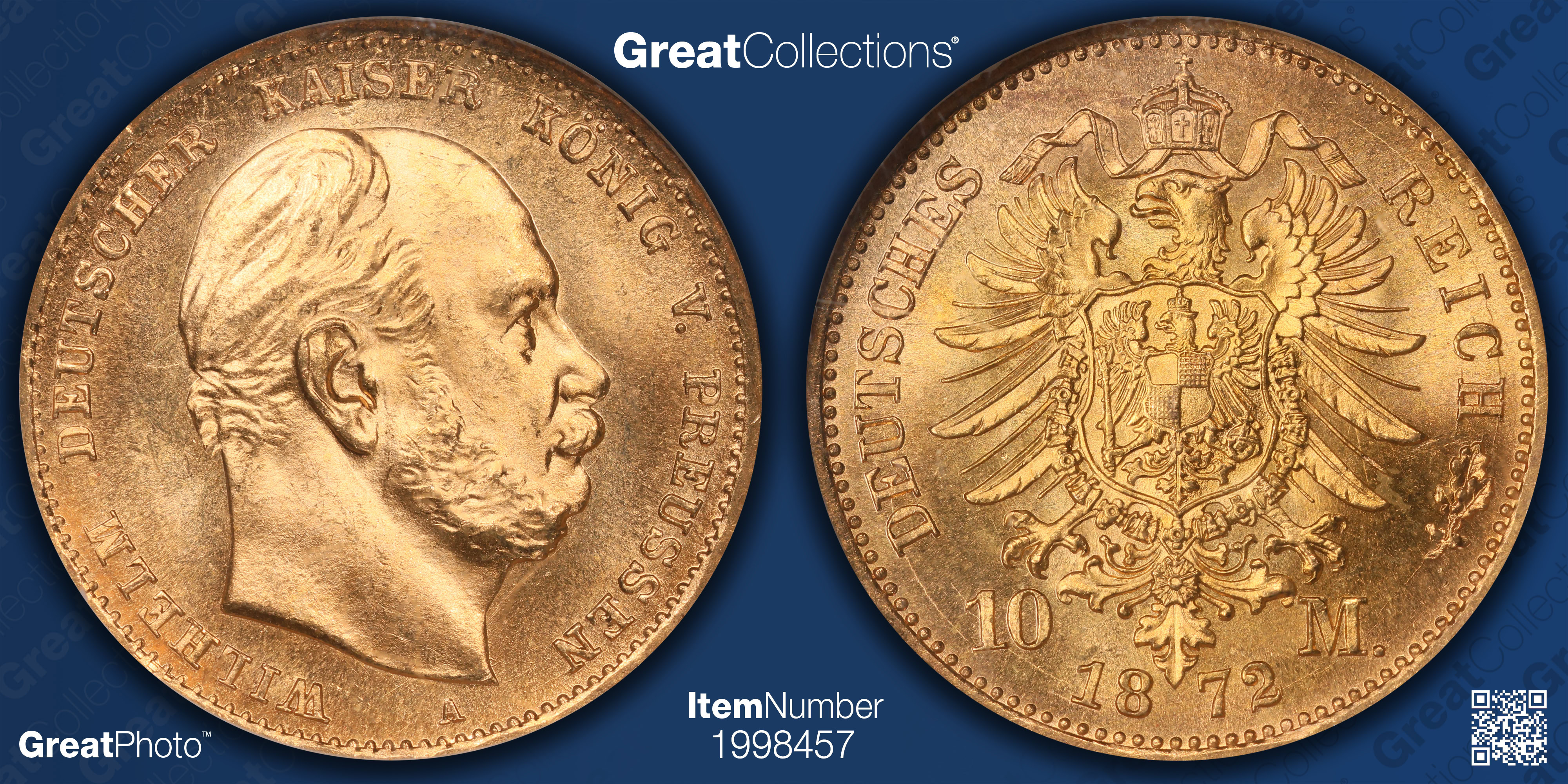 Germany - Prussia 1872-A Gold 10 Marks KM-502 NGC MS-67 (AGW = 0.1152 ...