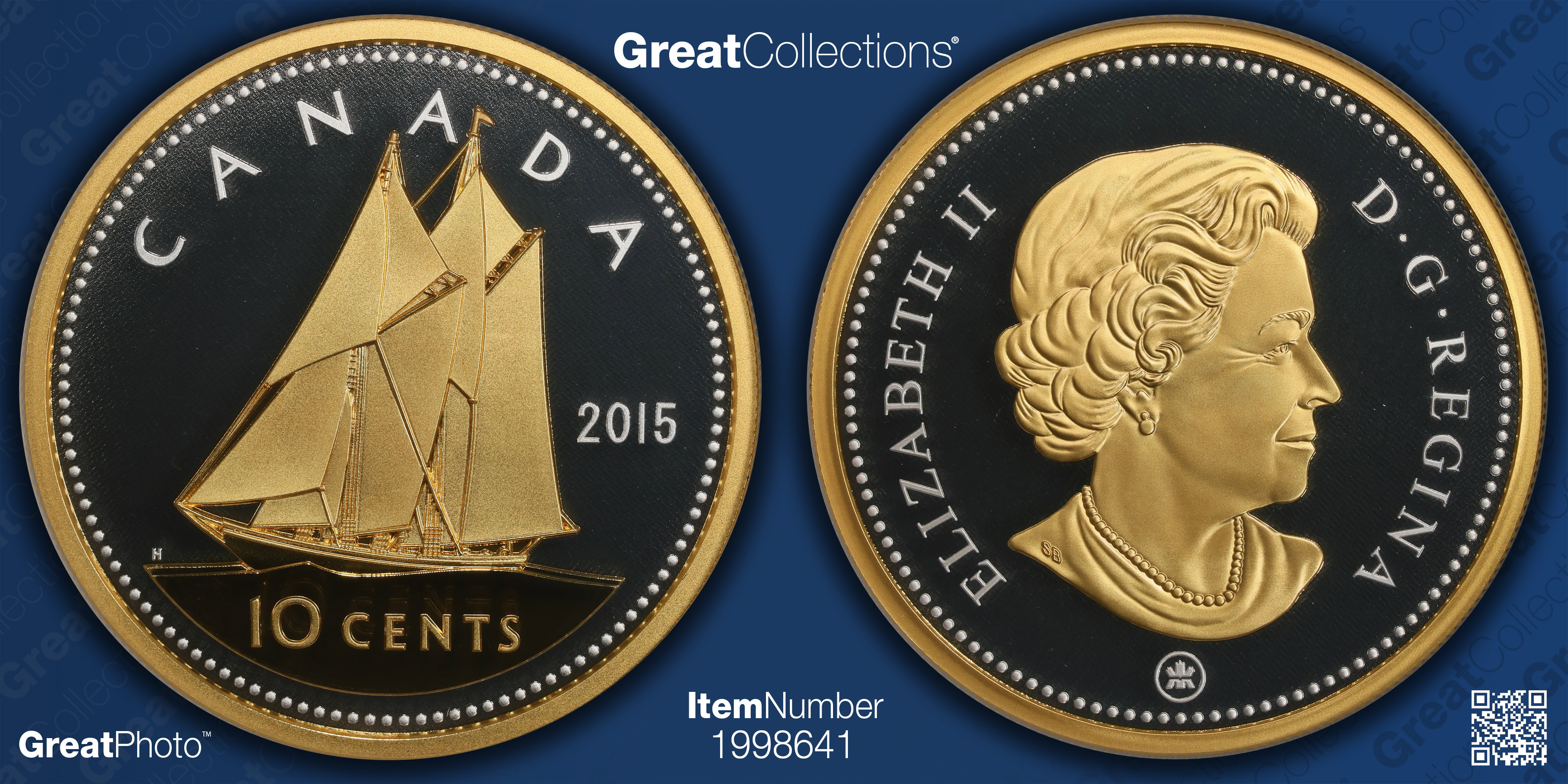 Canada 2015 Gilt Silver 10 Cents Bluenose Big Coin KM-1946 Early ...