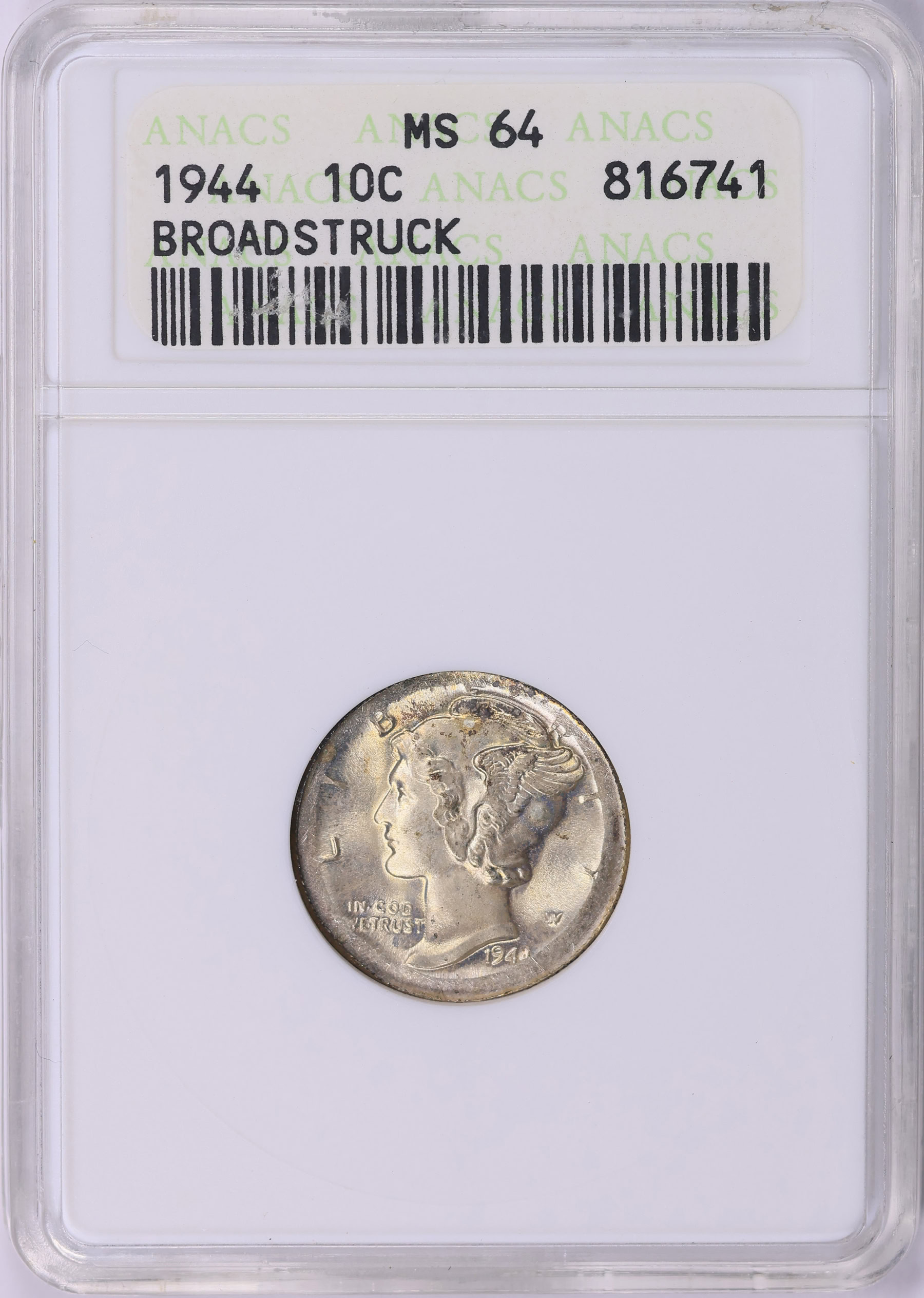Mint Error 1944 Mercury Dime Broadstruck ANACS MS-64 OH | ANACS Cert ...