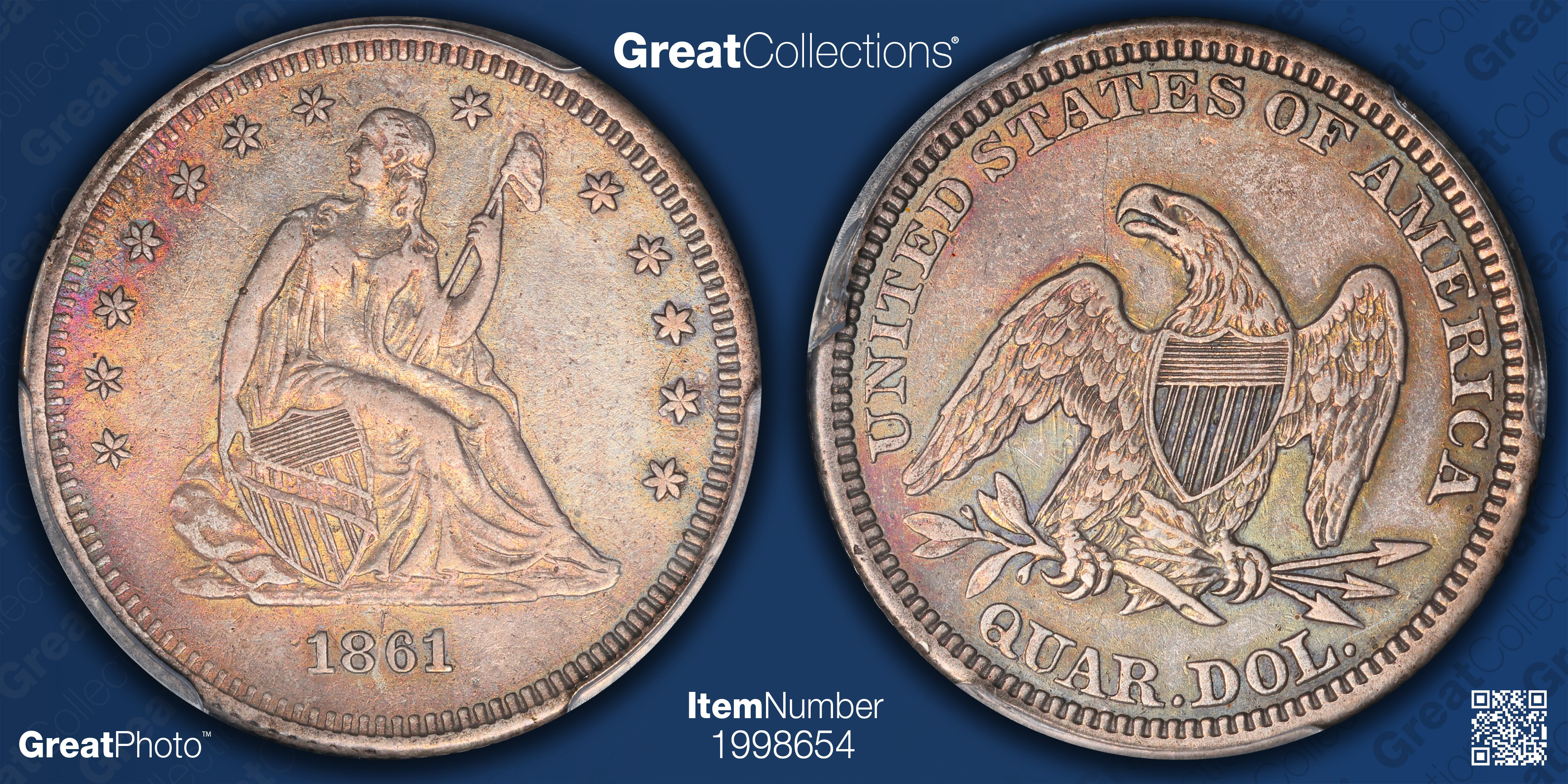 1861 Seated Liberty Quarter PCGS VF-35 (Item 1998654 ...
