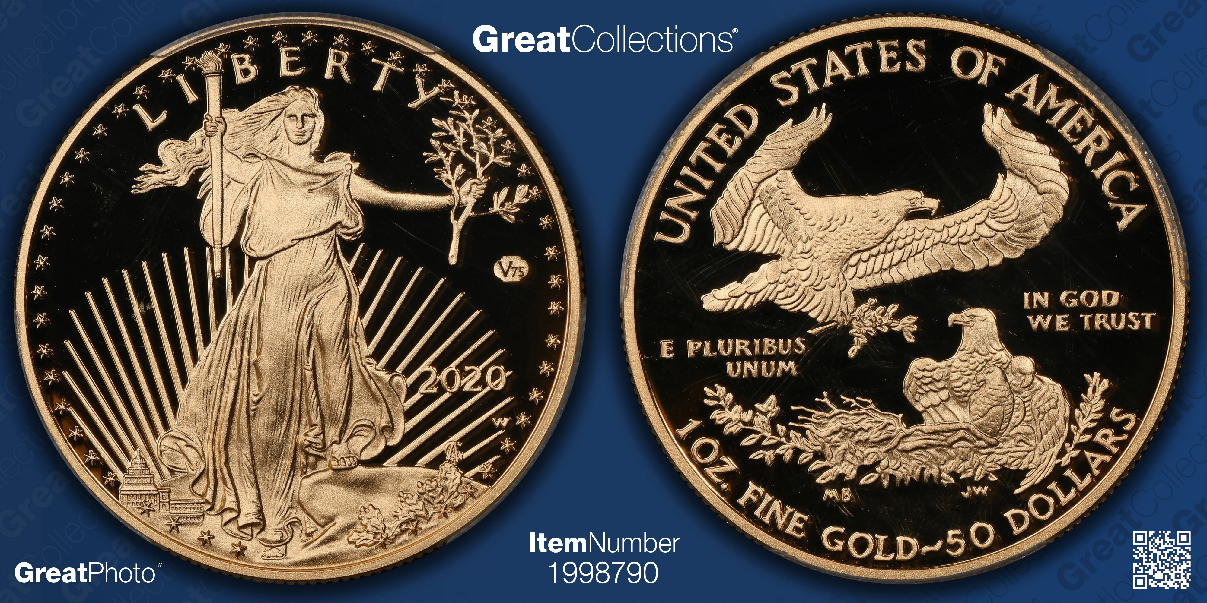 2020-W $50 One-Ounce Gold American Eagle V75 Privy 1 of 1945 Struck ...