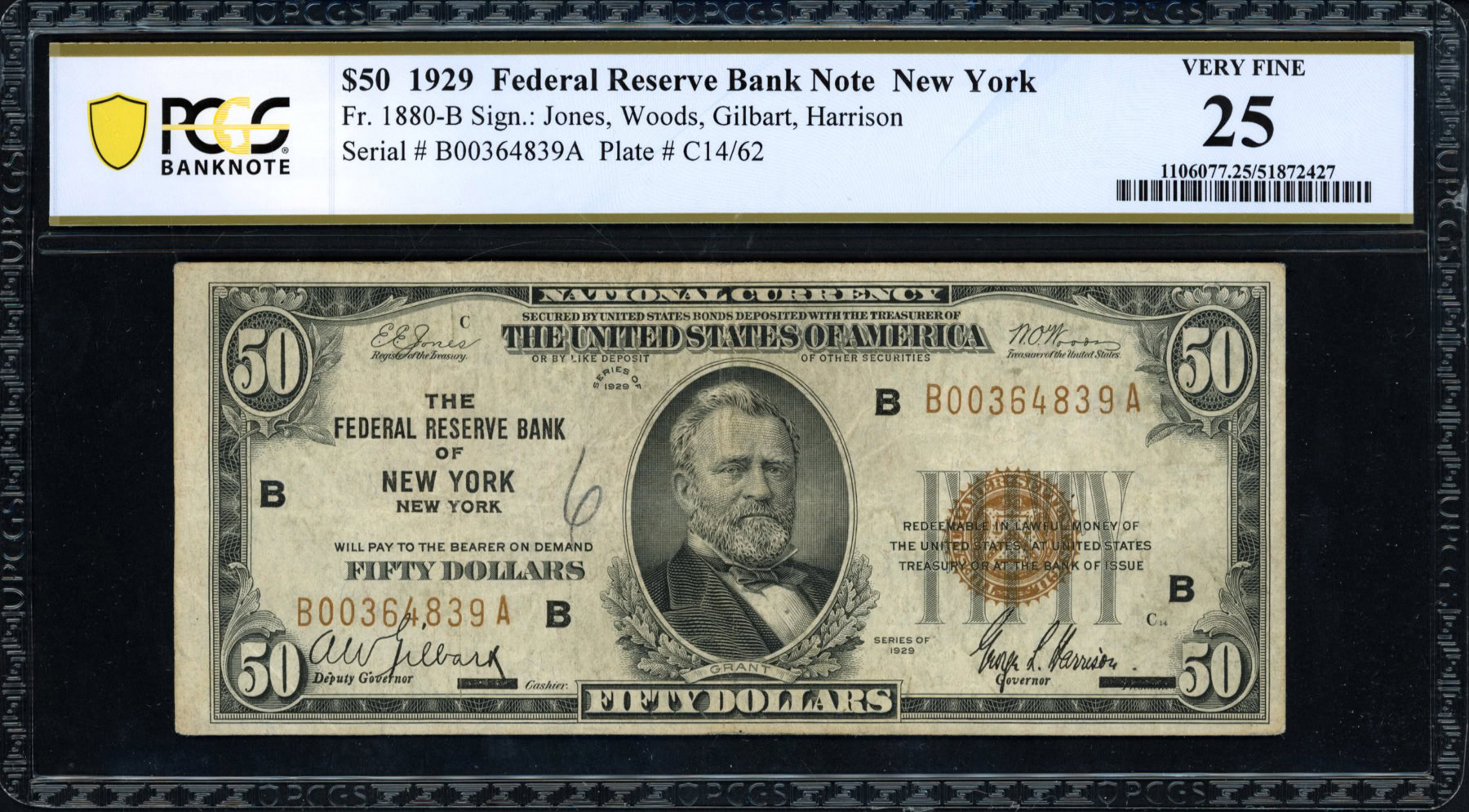 Fr. 1880-B (BA Block) 1929 $50 New York Federal Reserve Bank Note Jones ...