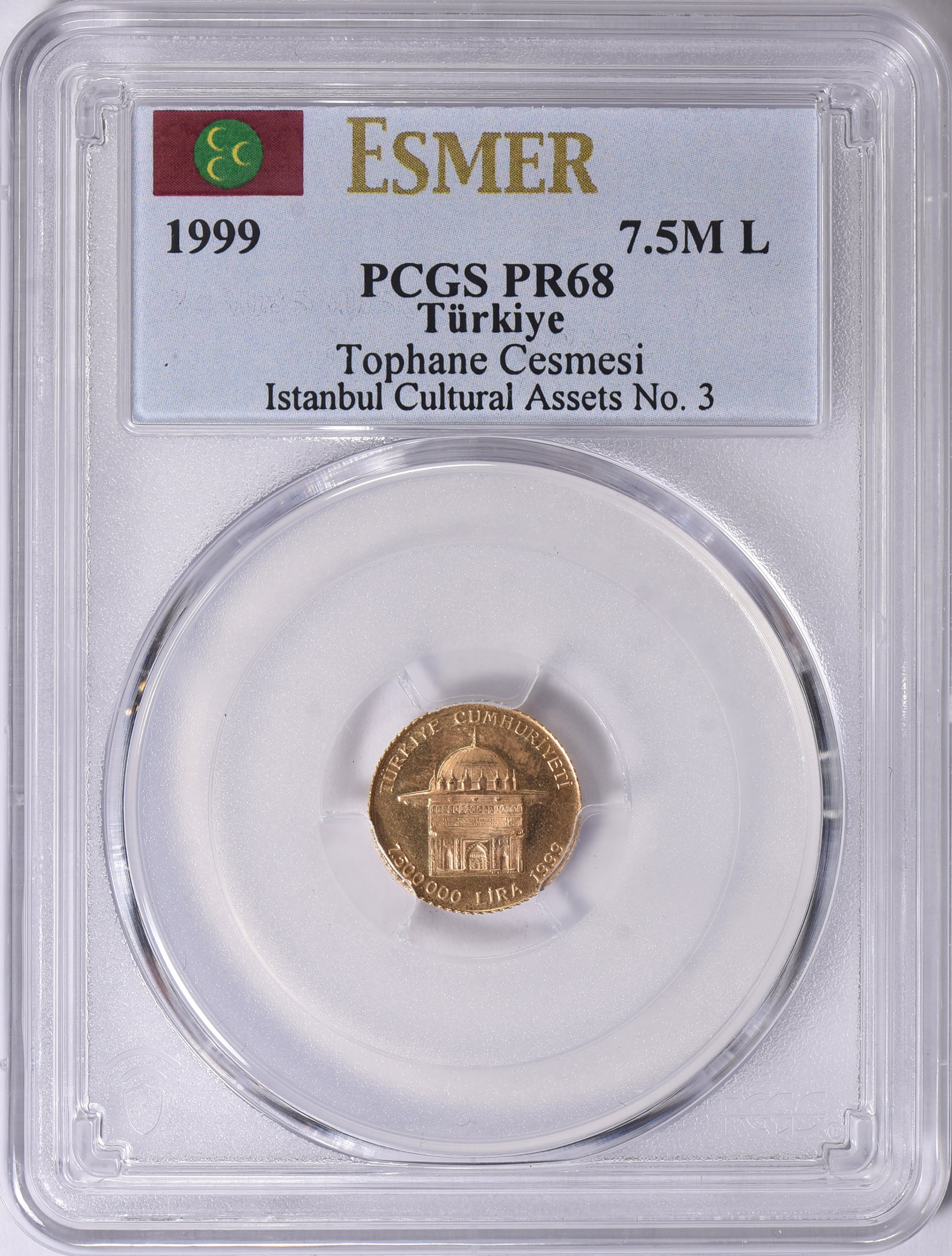 Turkey 1999 Gold 7,500,000 Lira Istanbul Culture, Tophane Cesmesi PCGS ...