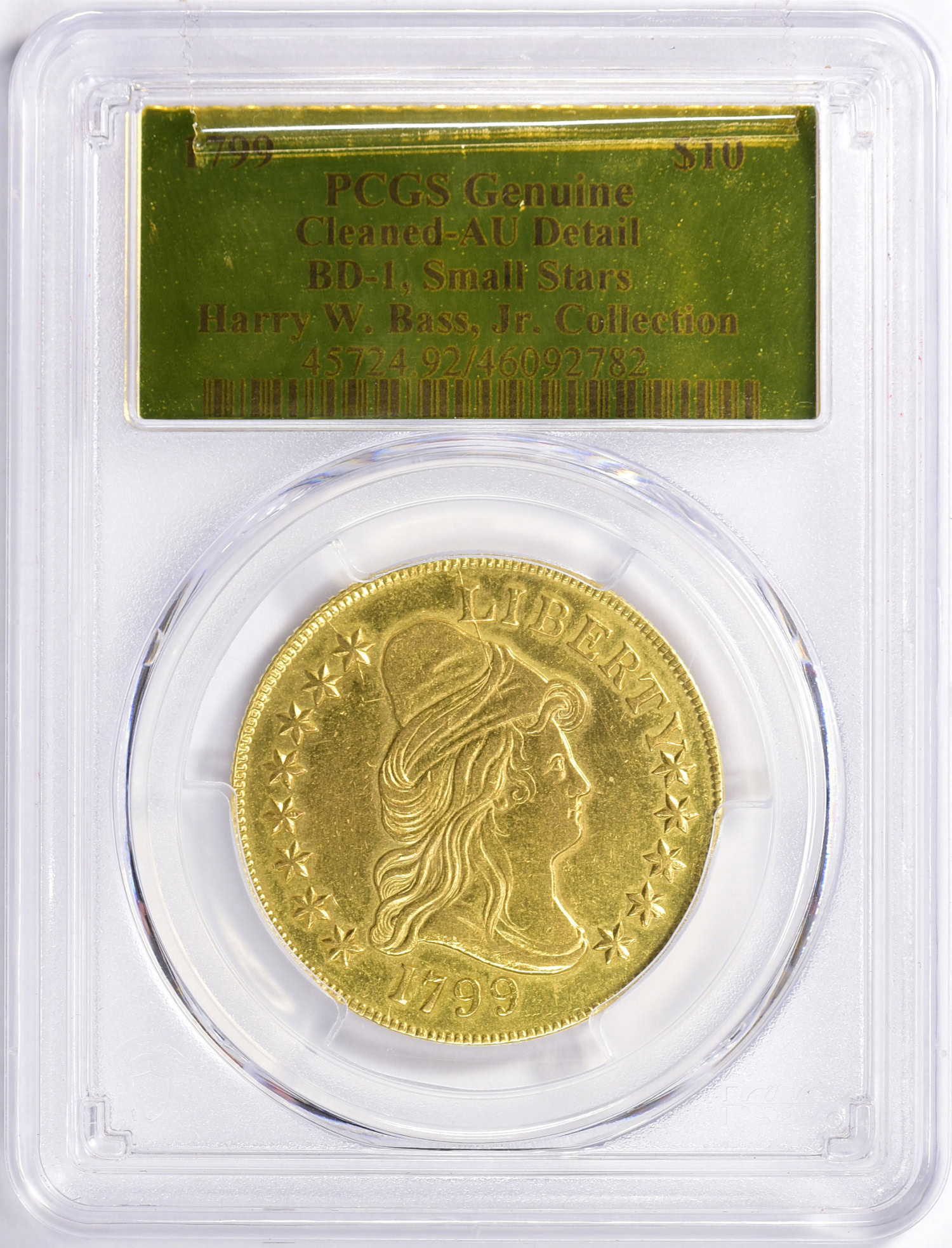1799 Capped Bust Gold Eagle BD-1 Small Stars PCGS Genuine AU Details ...
