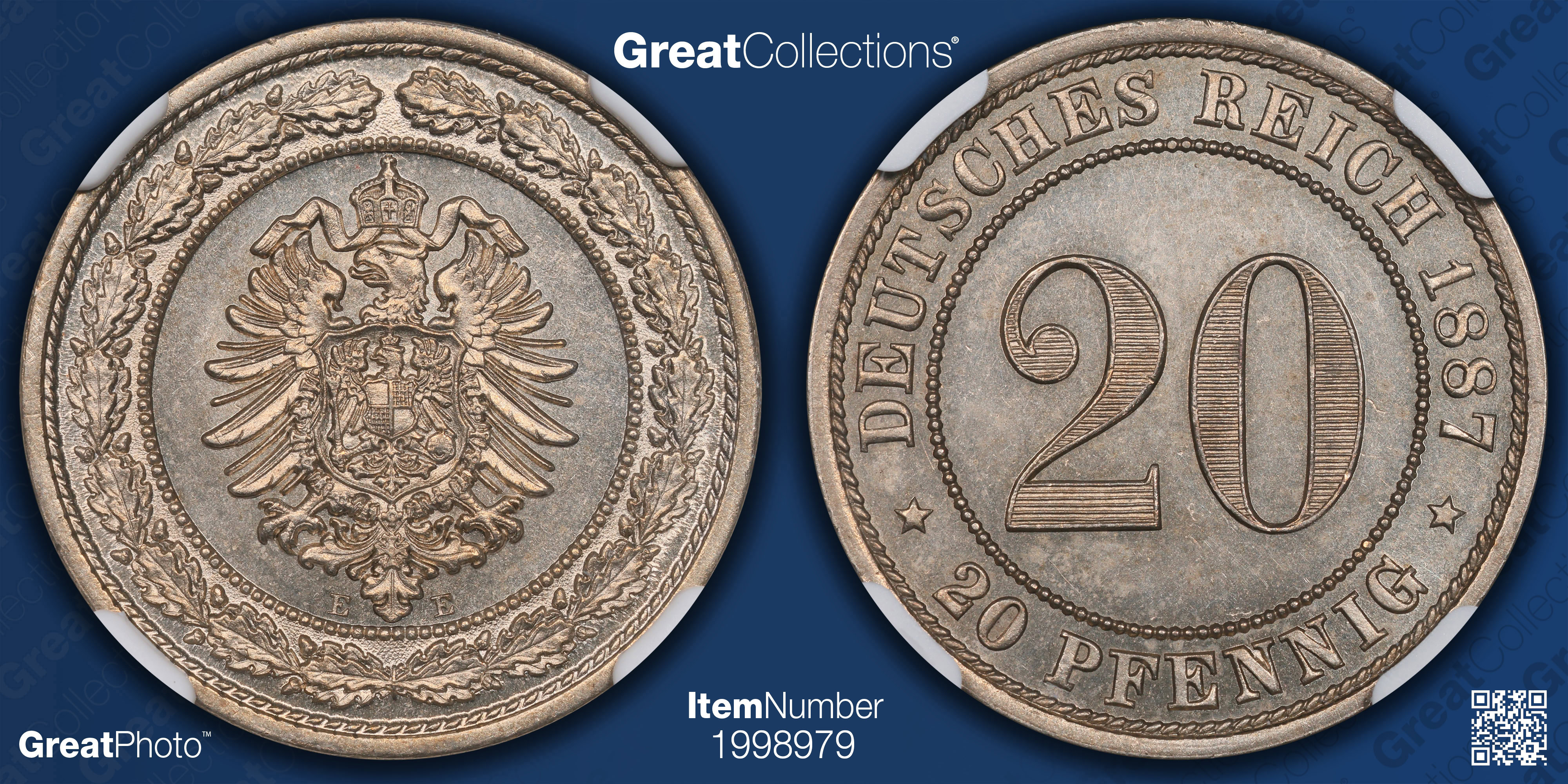 Germany 1887-E 20 Pfennig KM-9.1 NGC MS-64 (Item 1998979 ...