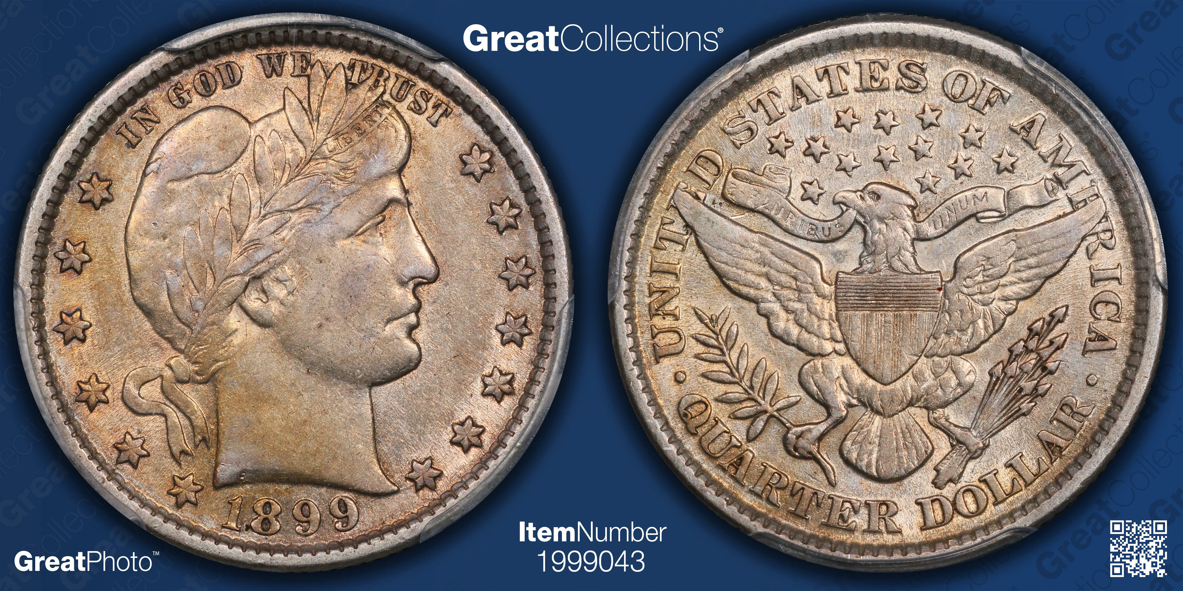 1899 Barber Quarter PCGS AU-50 (Toned) (Item 1999043 ...