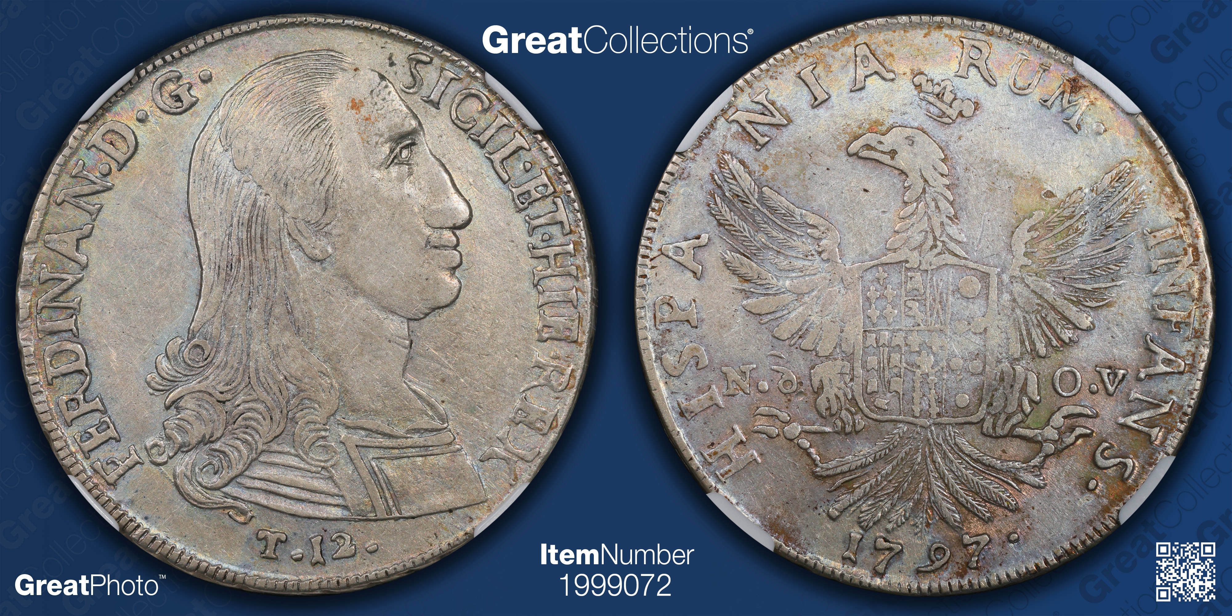 Italy - Sicily 1797-NdOV Silver 12 Tari KM-237 NGC XF-45 (Toned) (Item ...