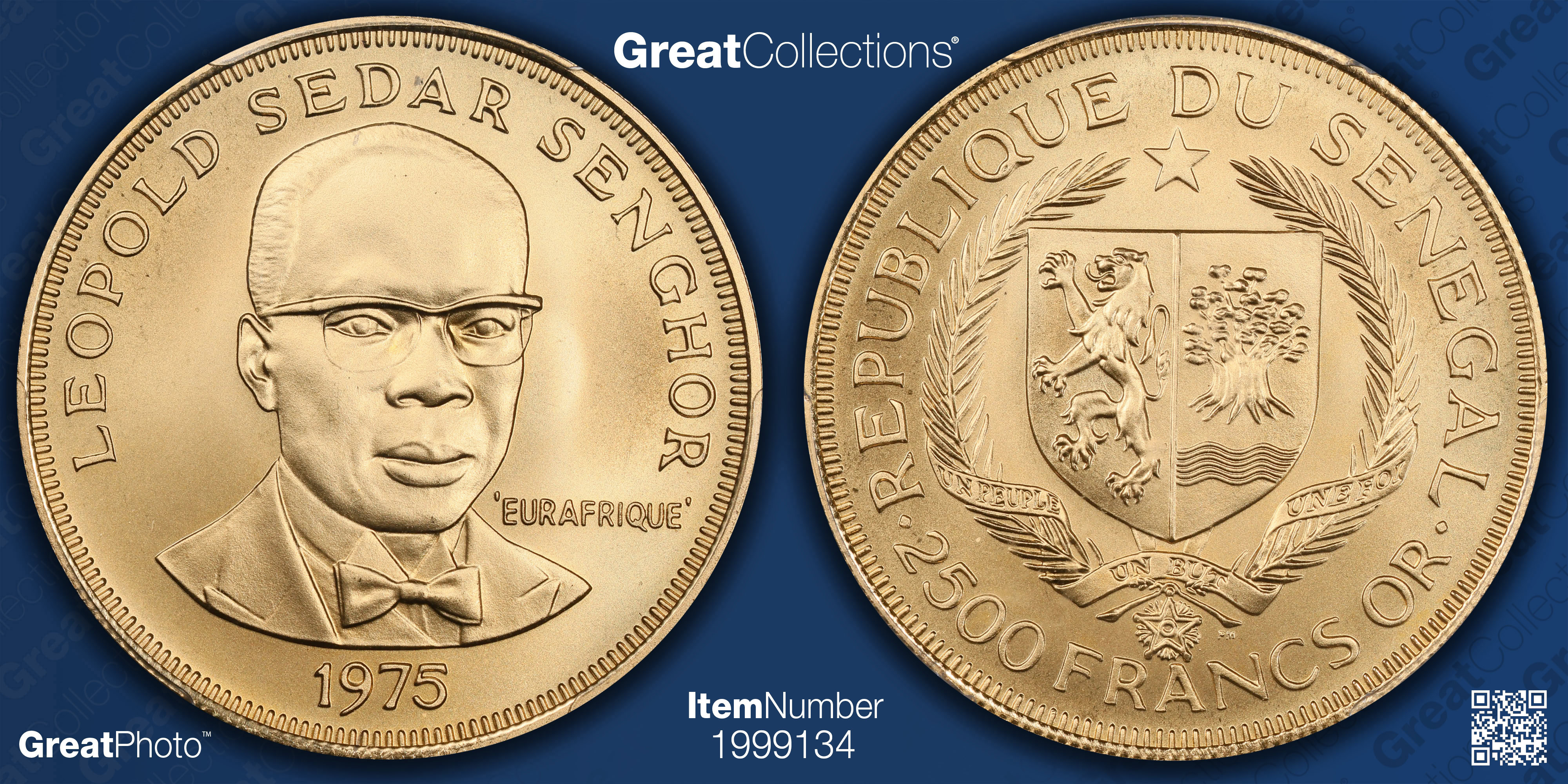 Senegal 1975 Gold 2,500 Francs Eurafrique Program 25th Anniversary KM ...