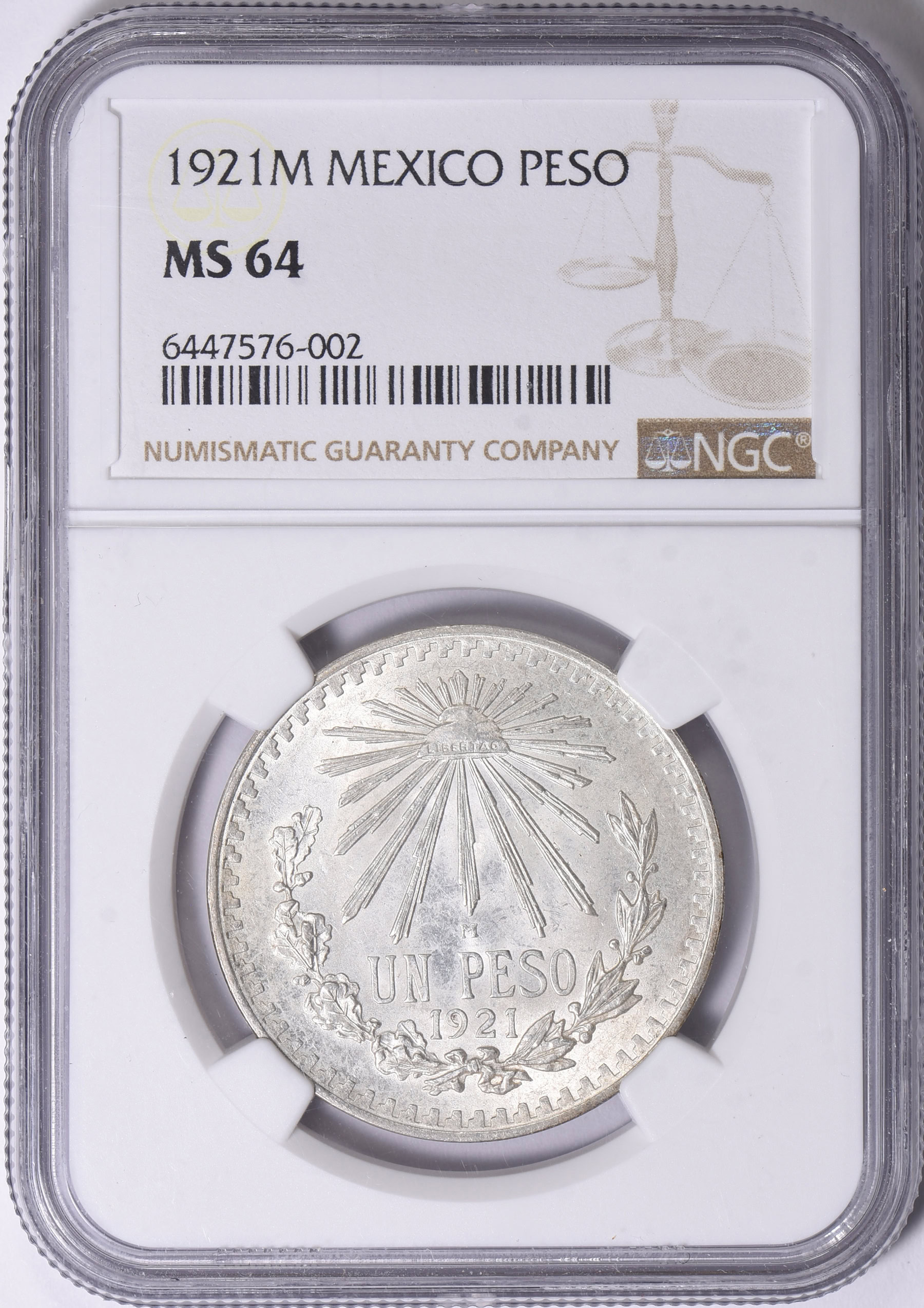 Mexico 1921-M Silver Peso KM-455 NGC MS-64 (Item 1999147 ...