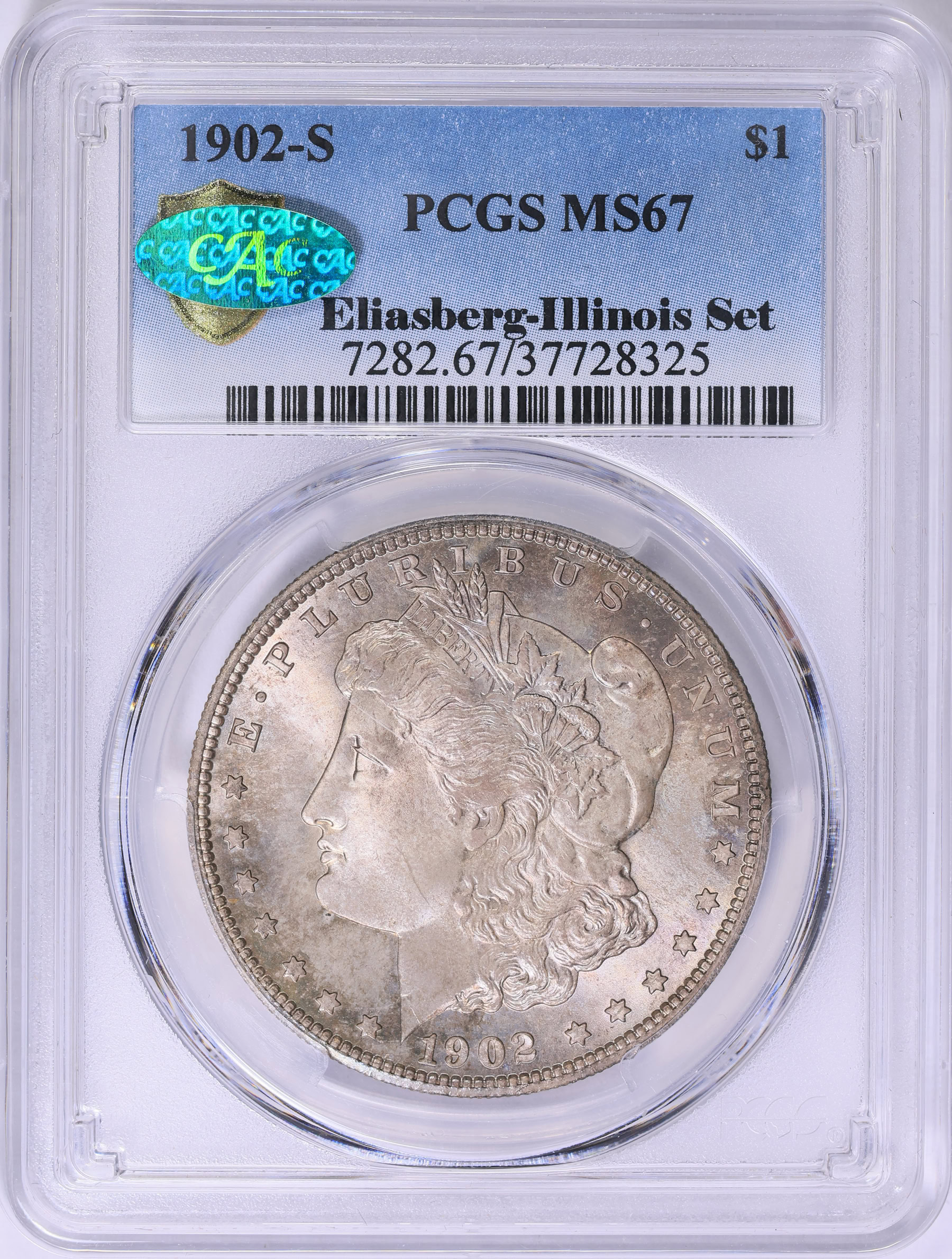 1902-S Morgan Silver Dollar PCGS MS-67 (CAC Green) (Toned) (Eliasberg ...