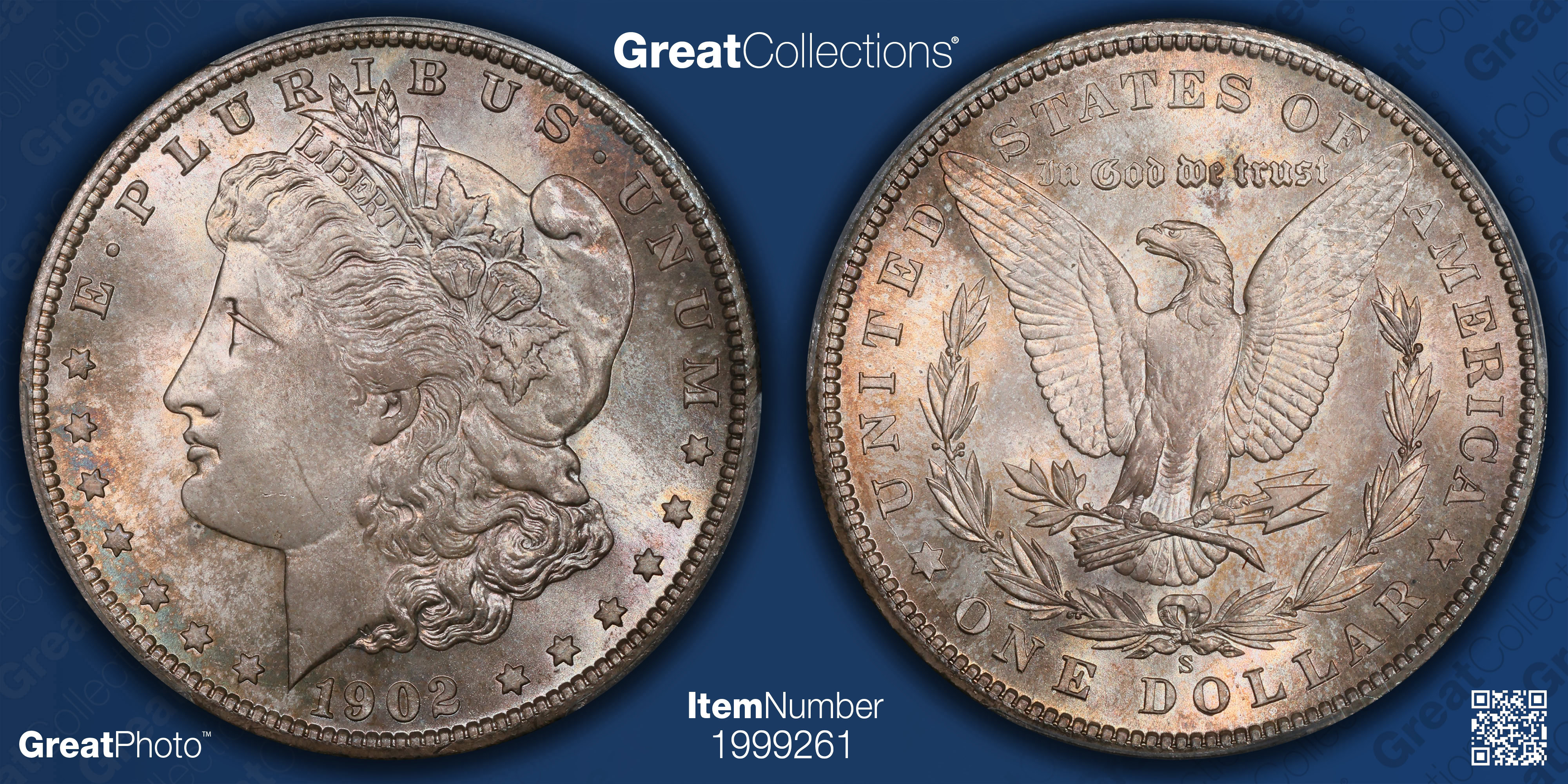 1902-S Morgan Silver Dollar PCGS MS-67 (CAC Green) (Toned) (Eliasberg ...